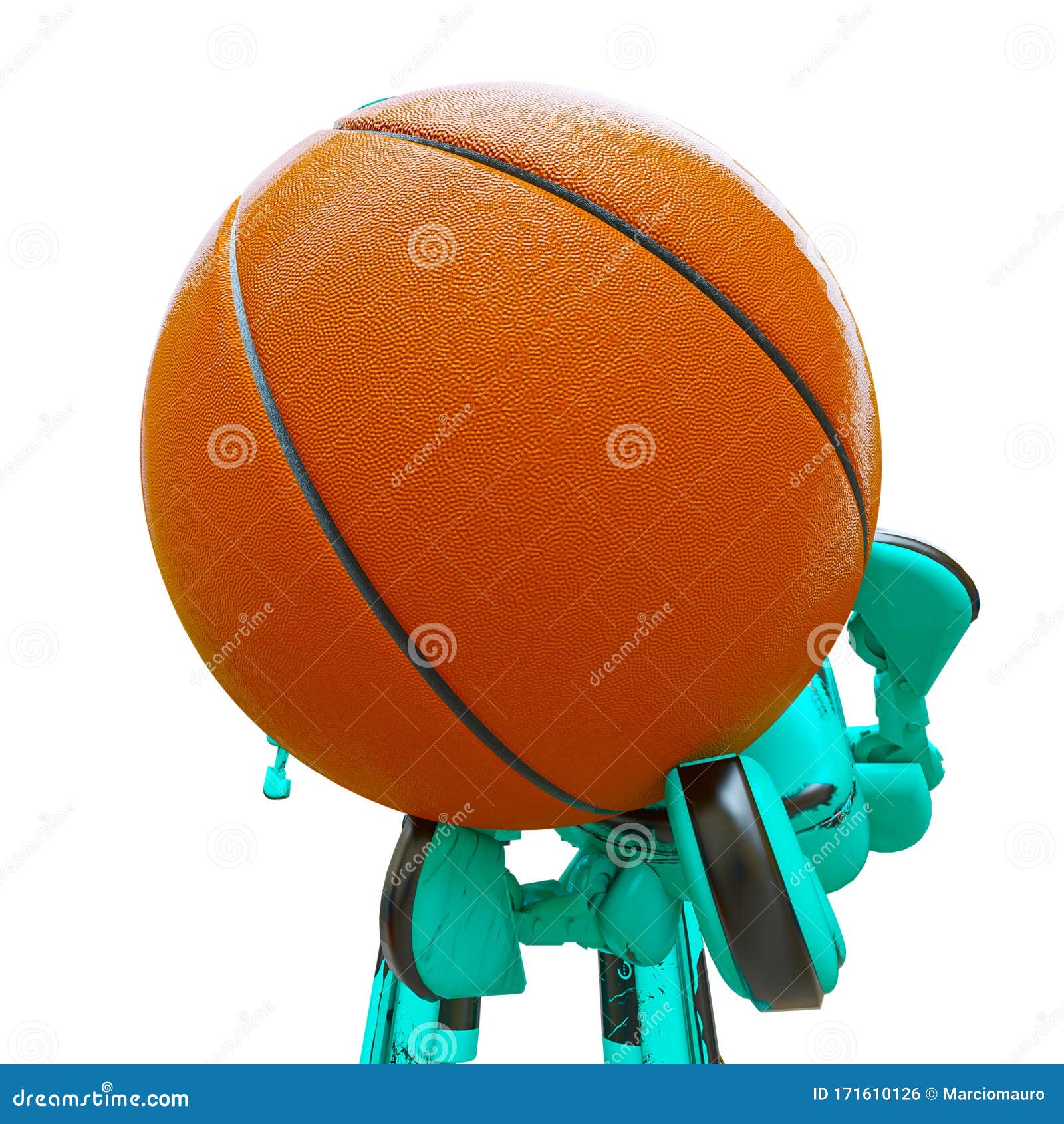 Friendly Robot is Holding a Basketball Ball in White Background Close ... Friendly Robot is Holding a Basketball Ball in White Background Close ...