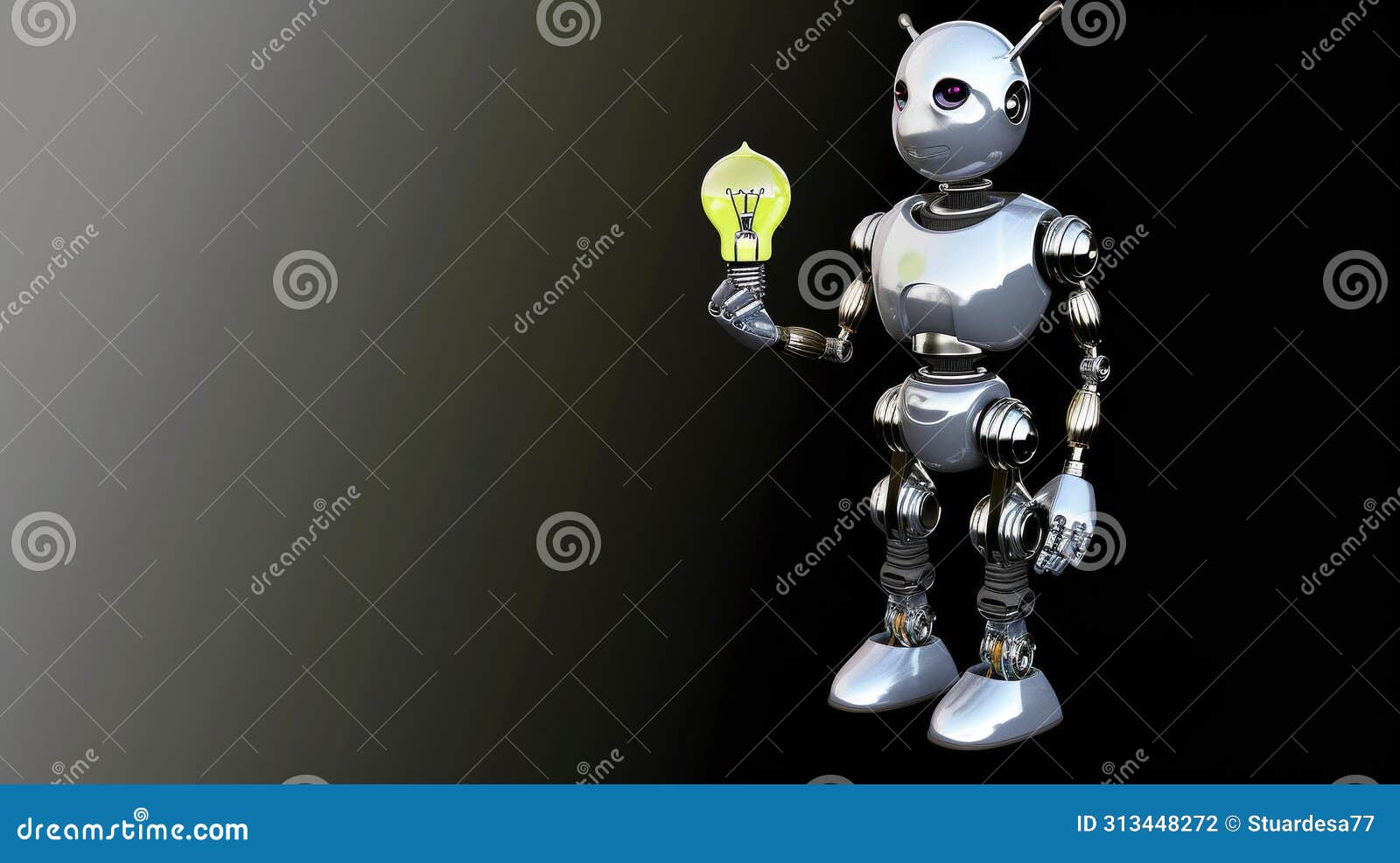 Friendly Robot Holding a Light Bulb Stock Photo - Image of cyborg ...