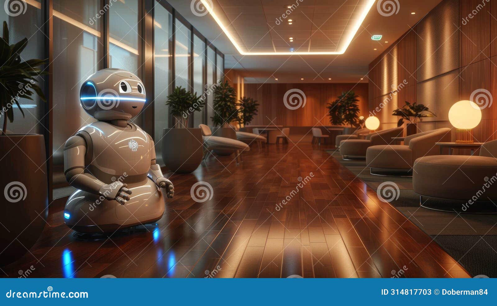 Friendly Robot in a Modern Office Setting, Showcasing the Intersection ...