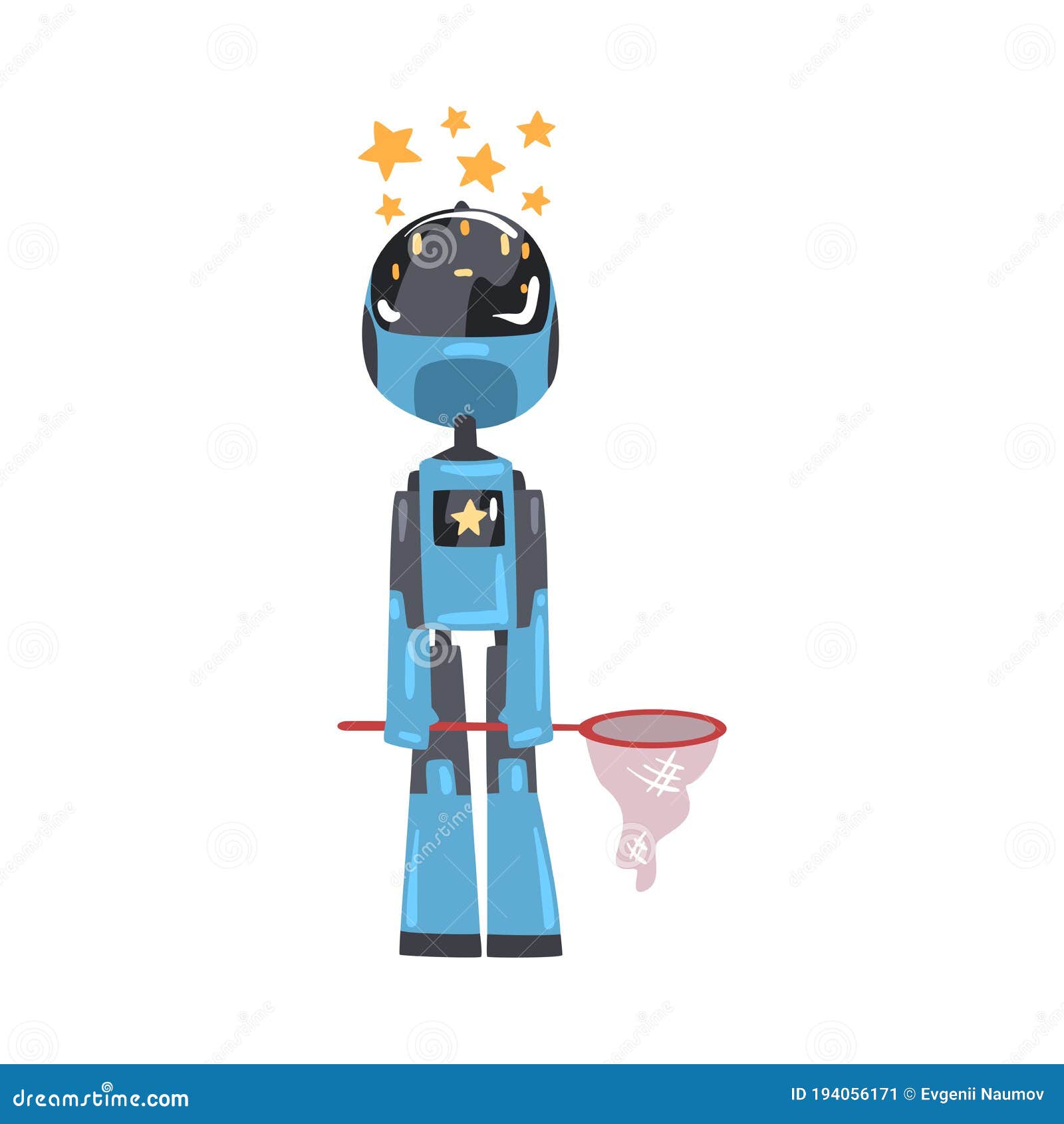 Friendly Robot with Net and Stars Over Its Head, Cute Personal Robotic ...