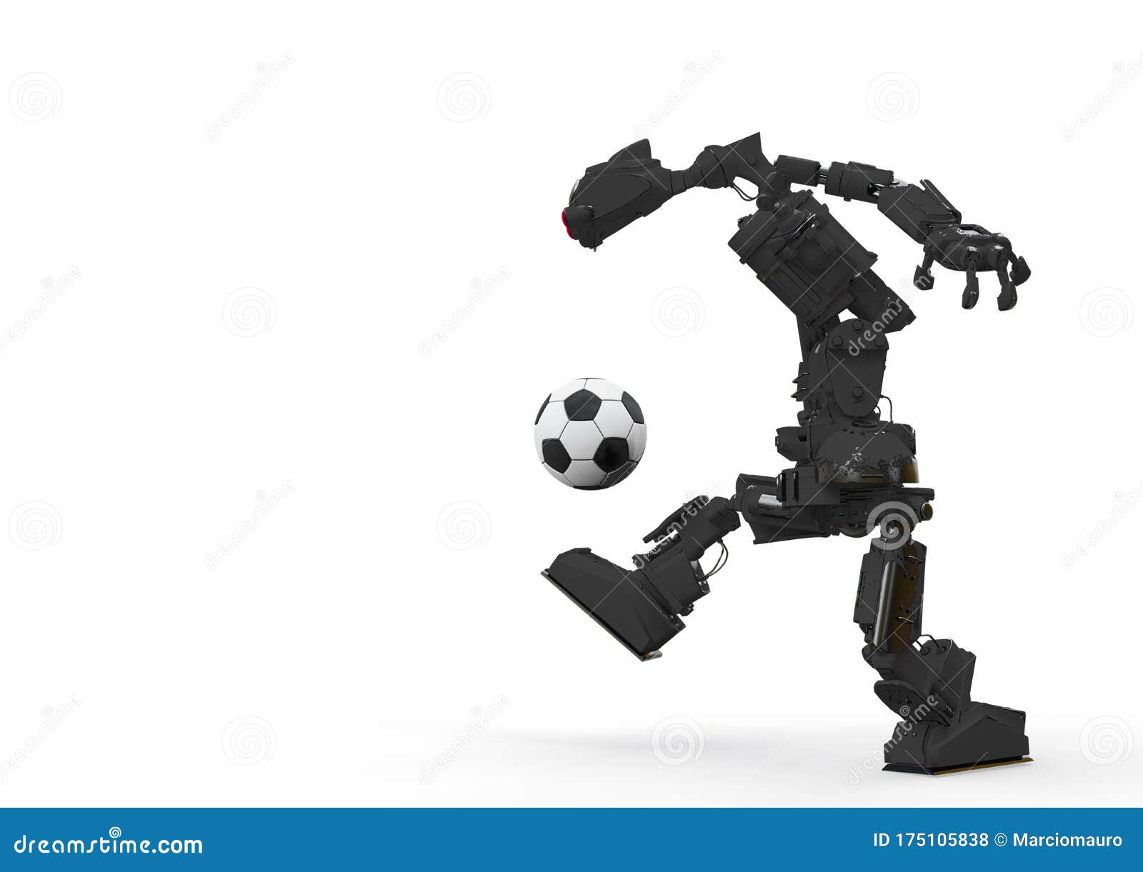 Friendly Robot is Playing Football in White Background Side View with ...