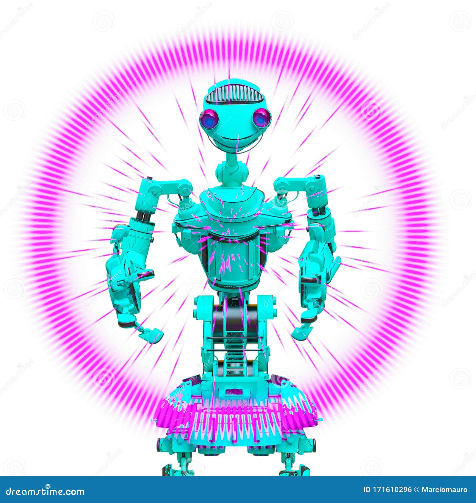 Friendly Robot In The Circle Of Text Messages. Chatbot And Social Media ...