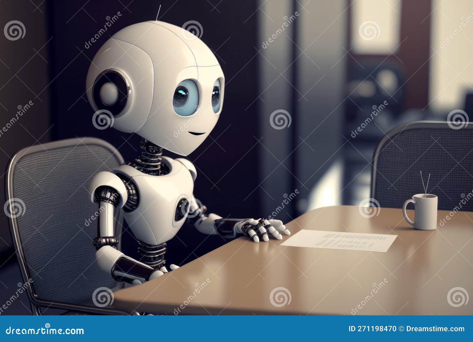 A Friendly Robot Working in a Modern Office at a Desk. Ai Artificial ...