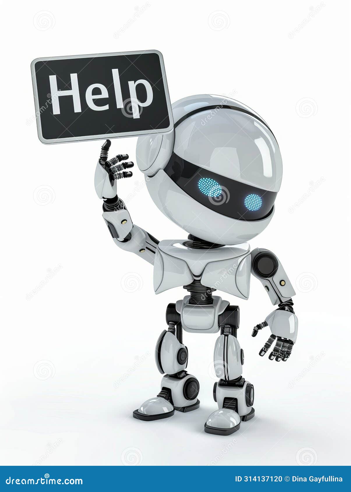 Friendly Robotic Helper Displaying a Help Black Message, Offering User ...