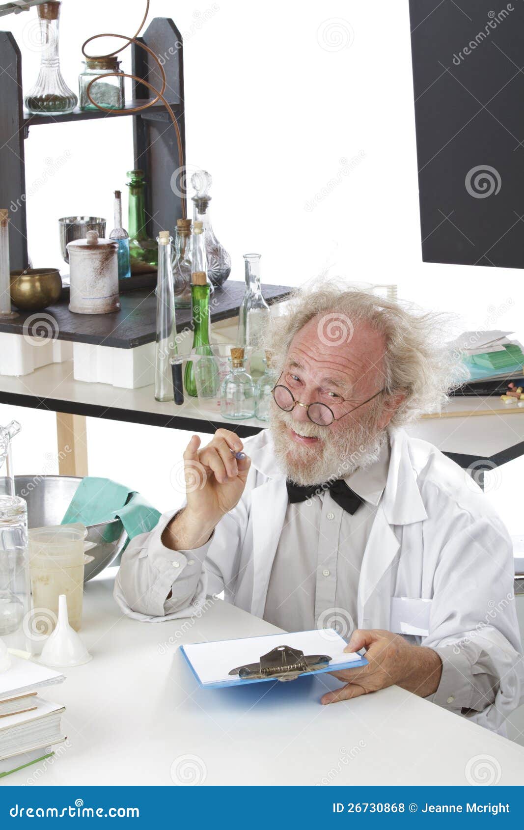 Eccentric Scientist In Lab Holding Clipboard Stock Photography ...