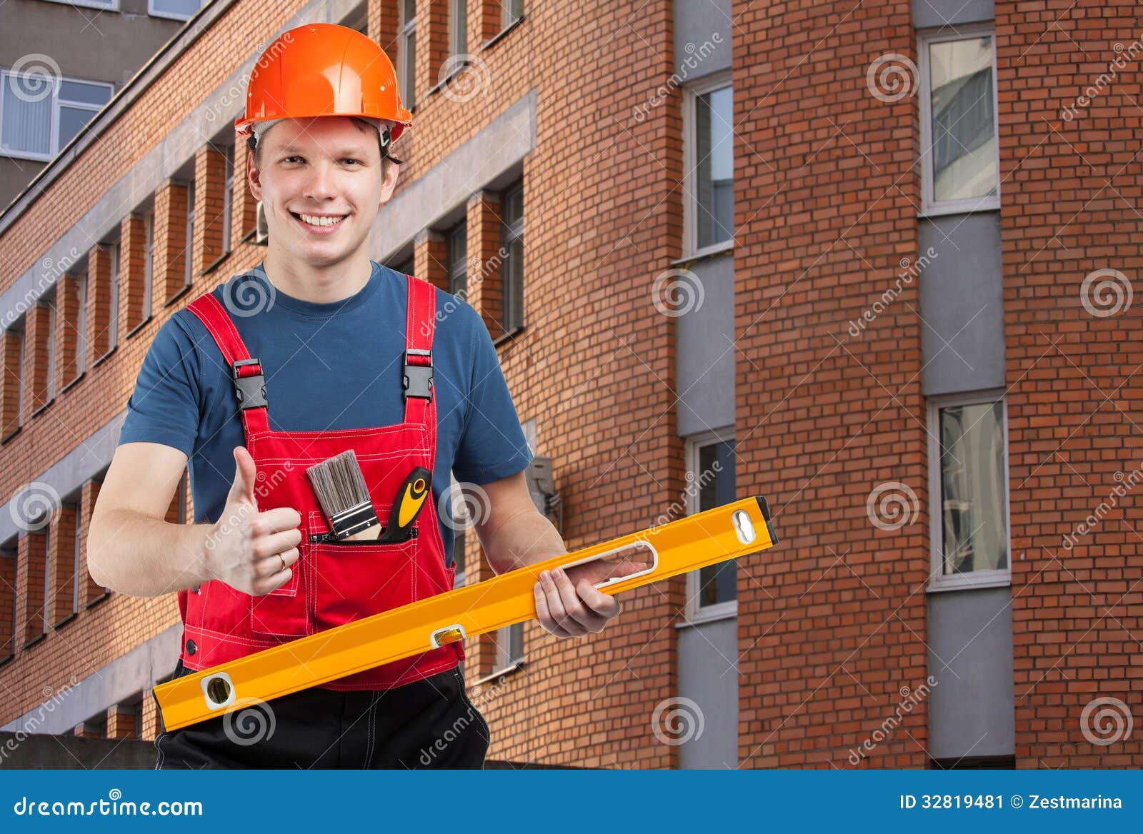 Friendly Smiling Construction Worker Showing Thumbs Up Stock Image ...