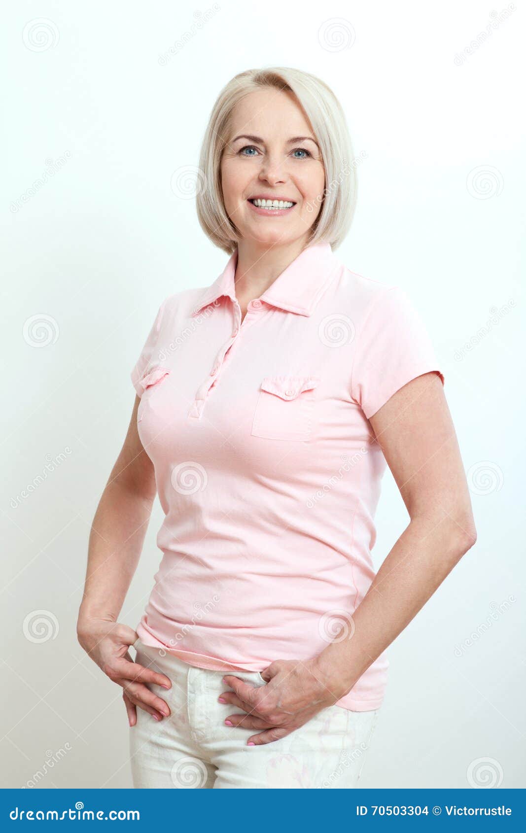 Friendly Smiling Middle-aged Woman on White Background Stock Photo ...