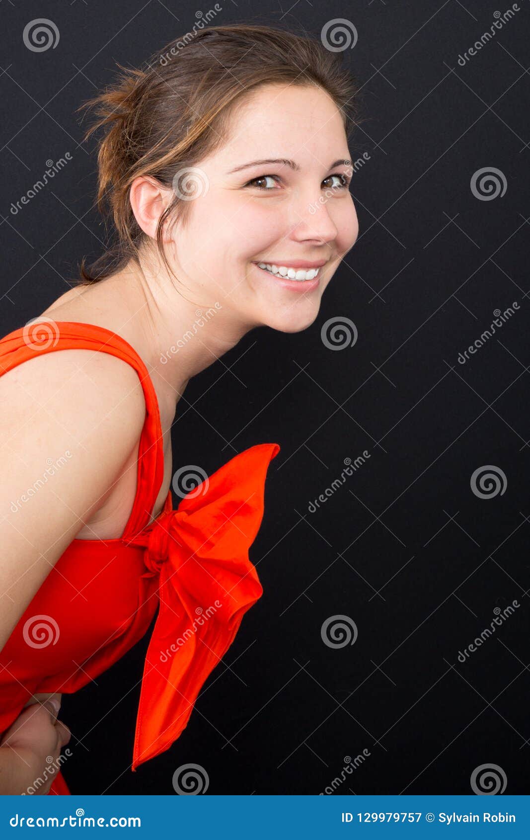 Friendly Smiling Young Woman Portrait Studio Stock Image - Image of ...