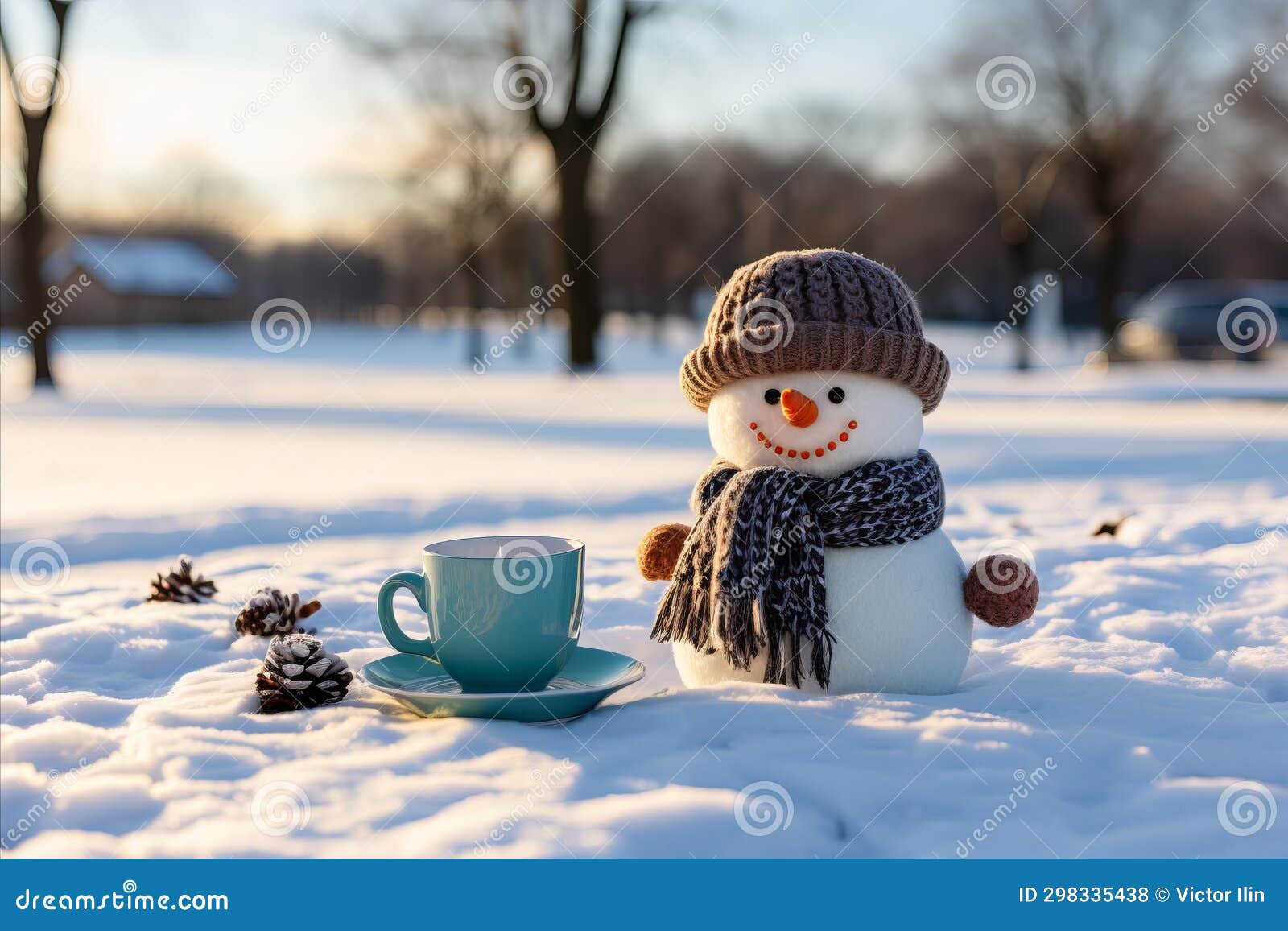 Friendly Snowman Feeding Birds And Bunnies Vector Illustration ...
