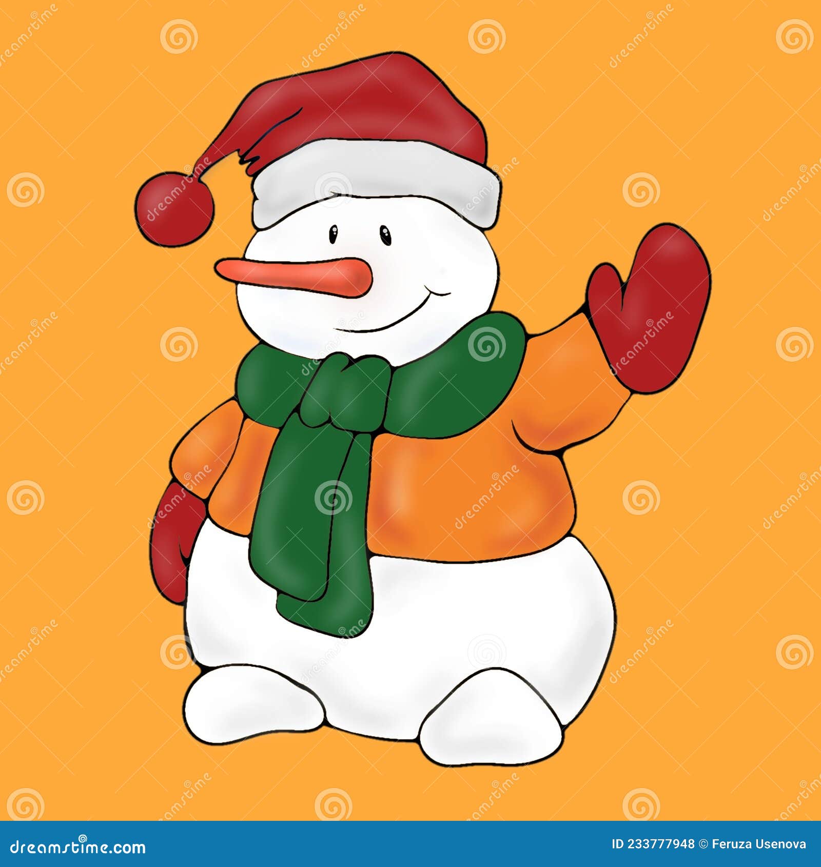 Friendly Snowman Feeding Birds And Bunnies Vector Illustration ...