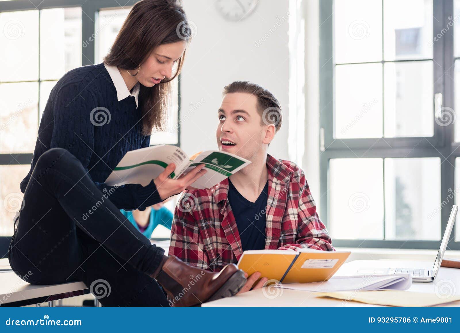 Friendly Student Helping His Classmate by Explaining and Showing Stock ...