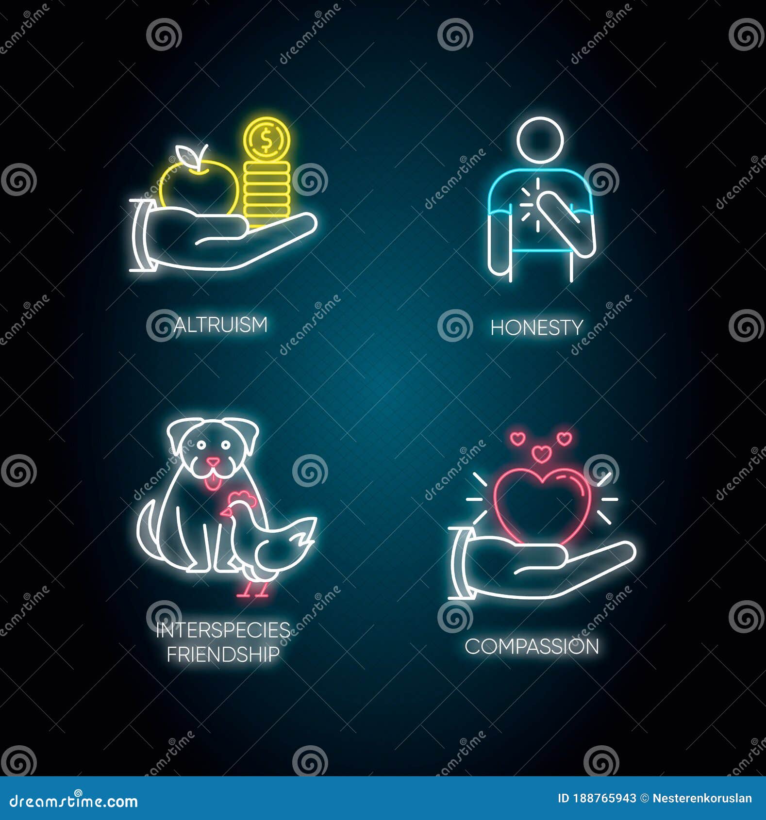 Friendly Support Neon Light Icons Set. Signs with Outer Glowing Effect ...
