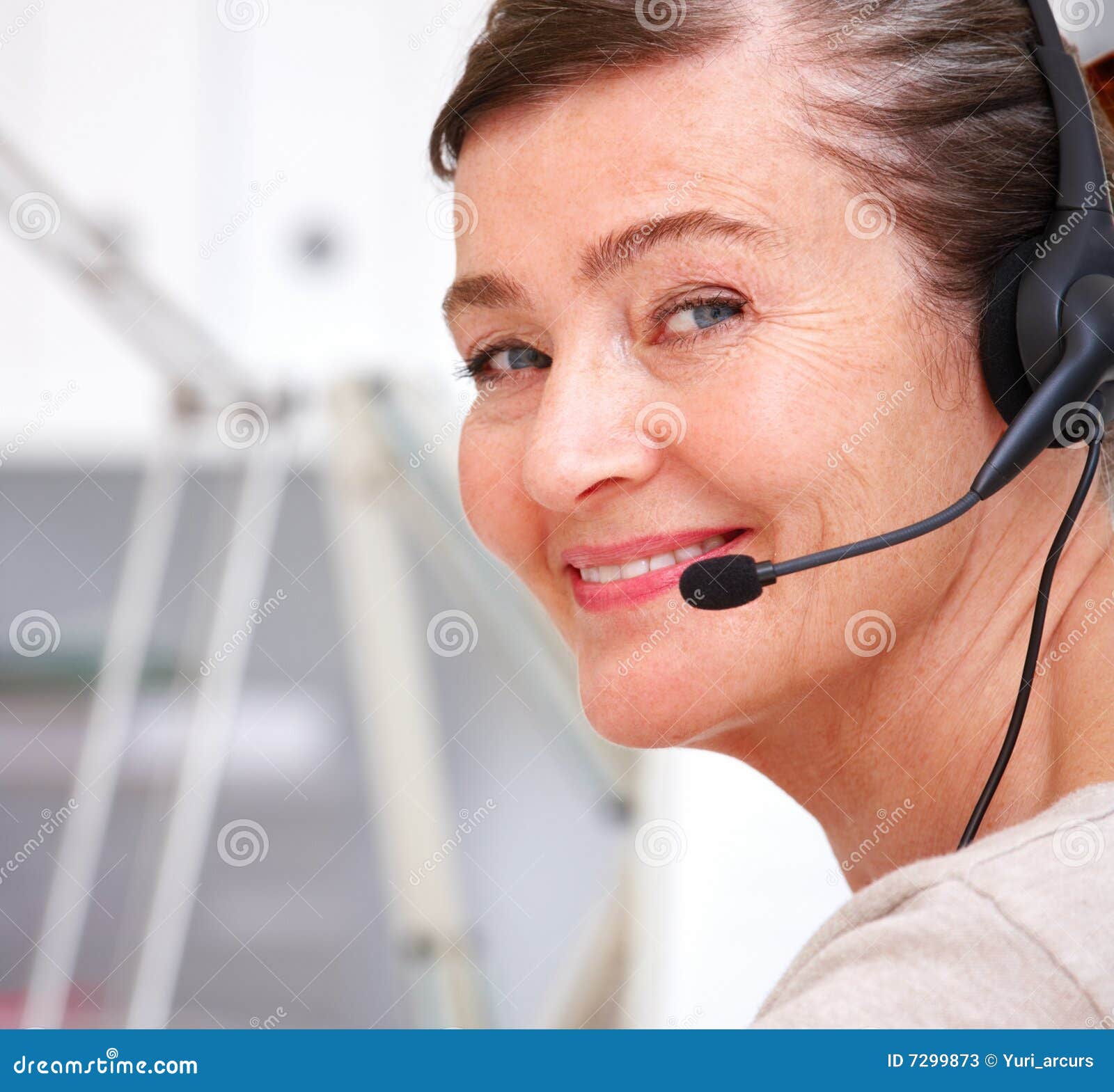 Friendly Support Woman Using a Headset Stock Image - Image of looking ...