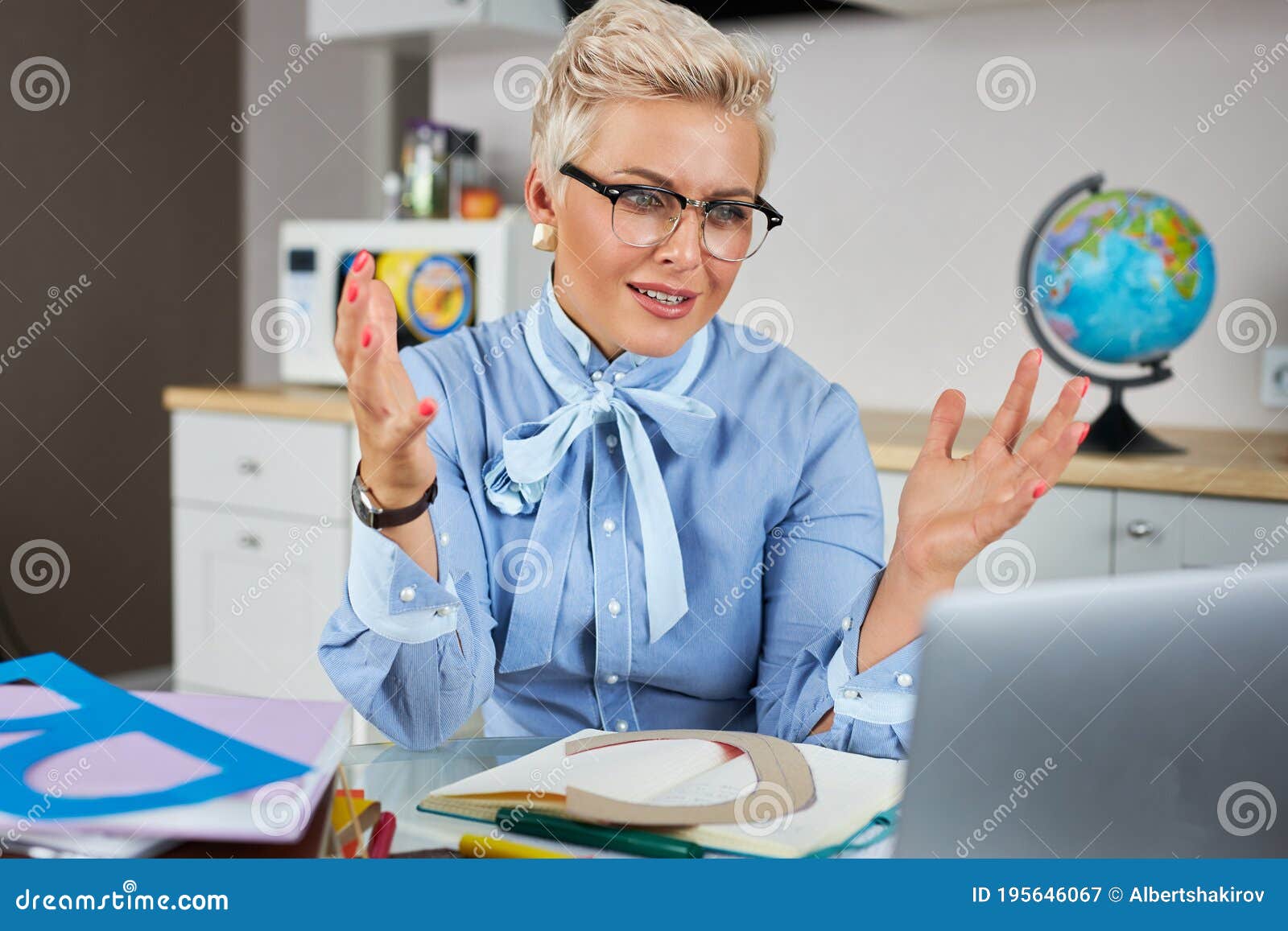 Friendly Teacher Tutor Explain Rules, Lessons at Camera Stock Image ...