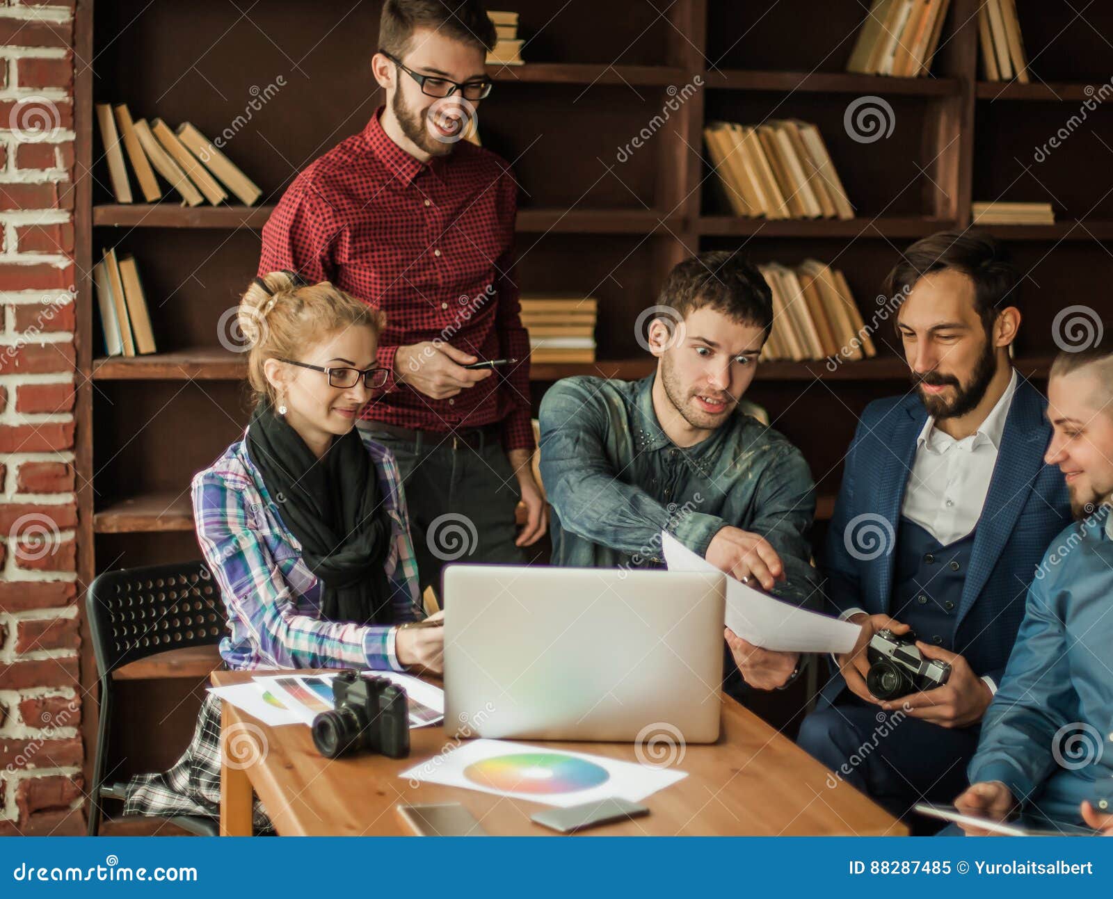 Friendly Team of Copywriters in the Workplace in Modern Office Stock ...