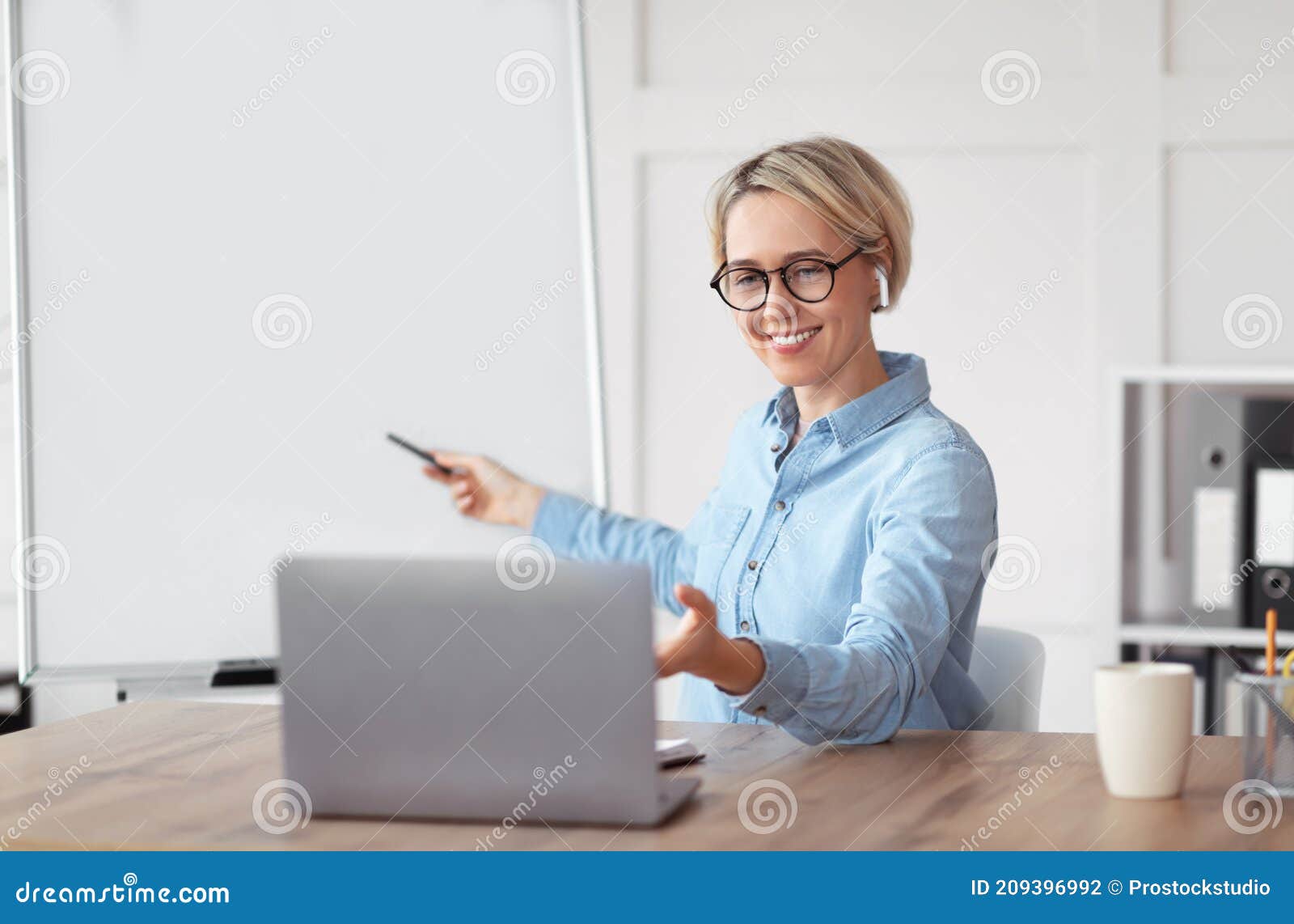 Happy University Tutor Teaching Remote School Class, Giving Online ...