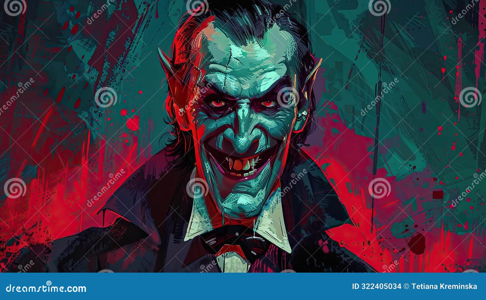 Friendly Vampire with Vibrant Teal Backdrop Stock Photo - Image of ...