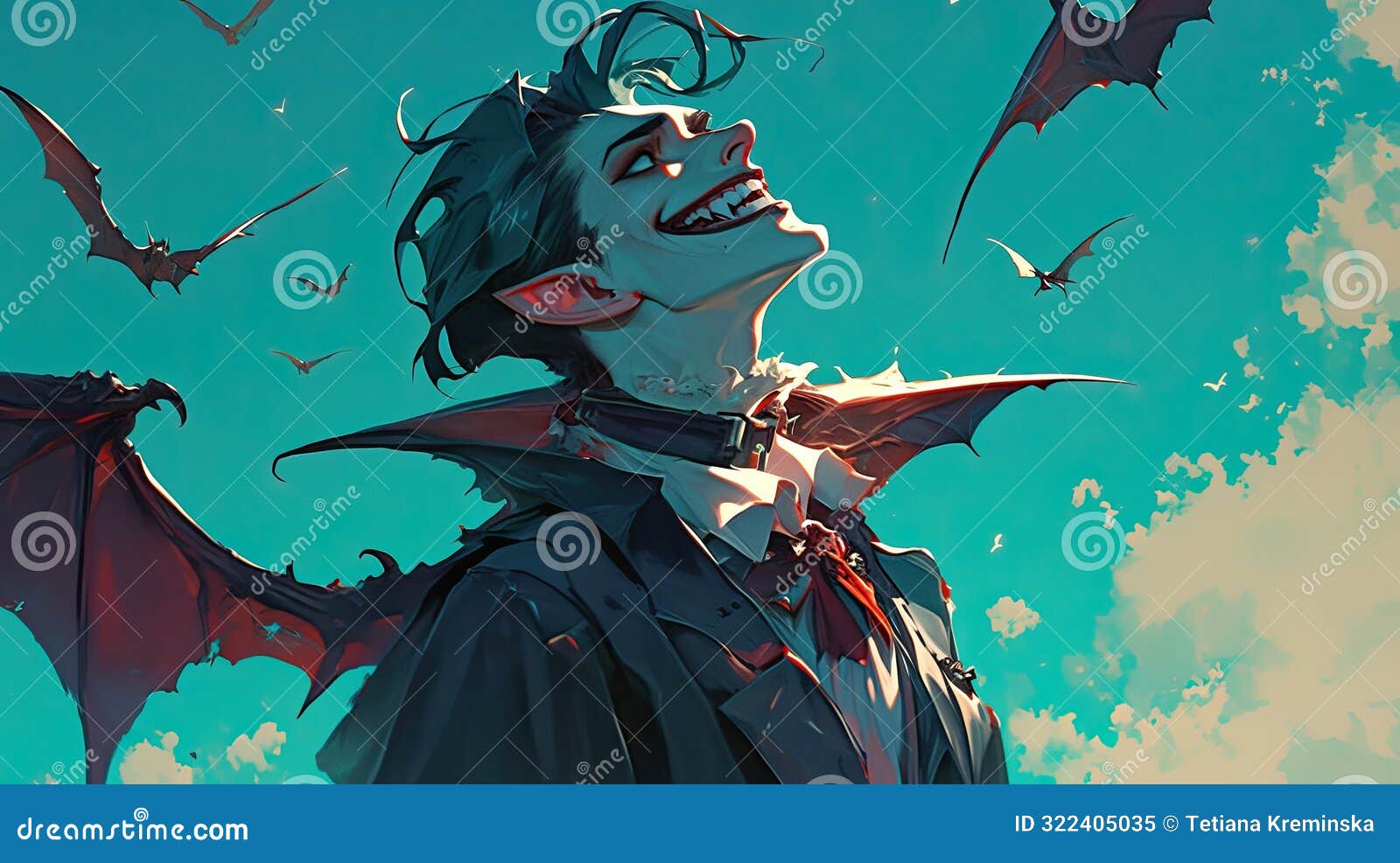 Friendly Vampire with Vibrant Teal Backdrop Stock Illustration ...