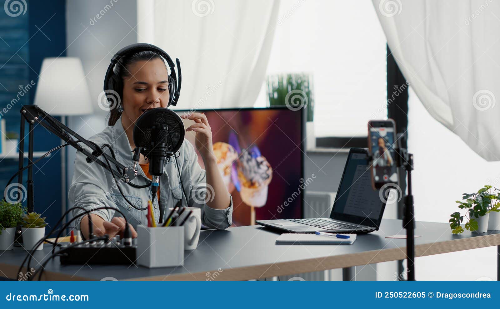 Friendly Vlogger Checking Microphone while Starting To Record Video for ...