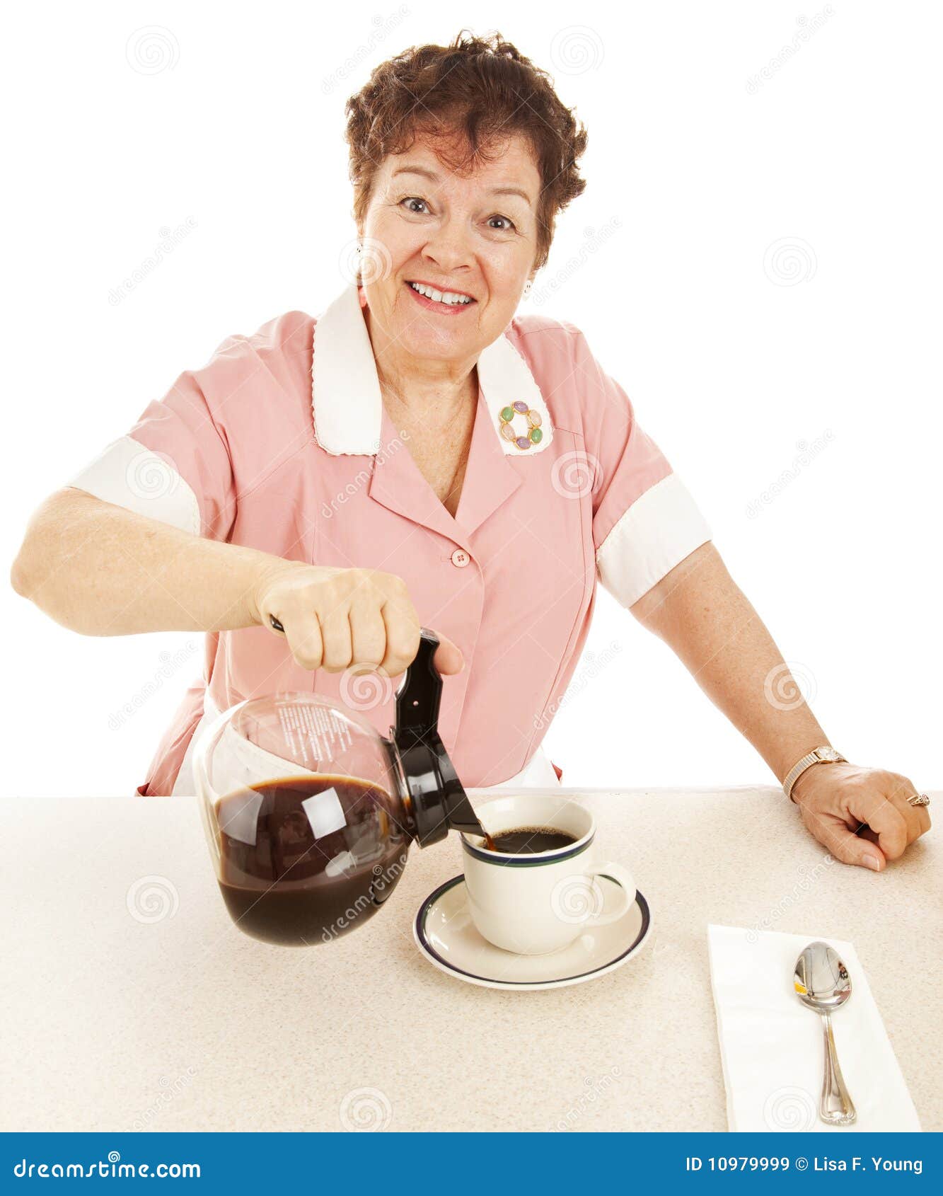 Friendly Waitress Pours Coffee Royalty Free Stock Images - Image: 10979999