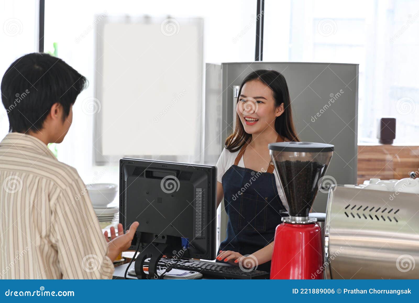 Waitress Recommending Something Special To Customers. Stock Photo ...