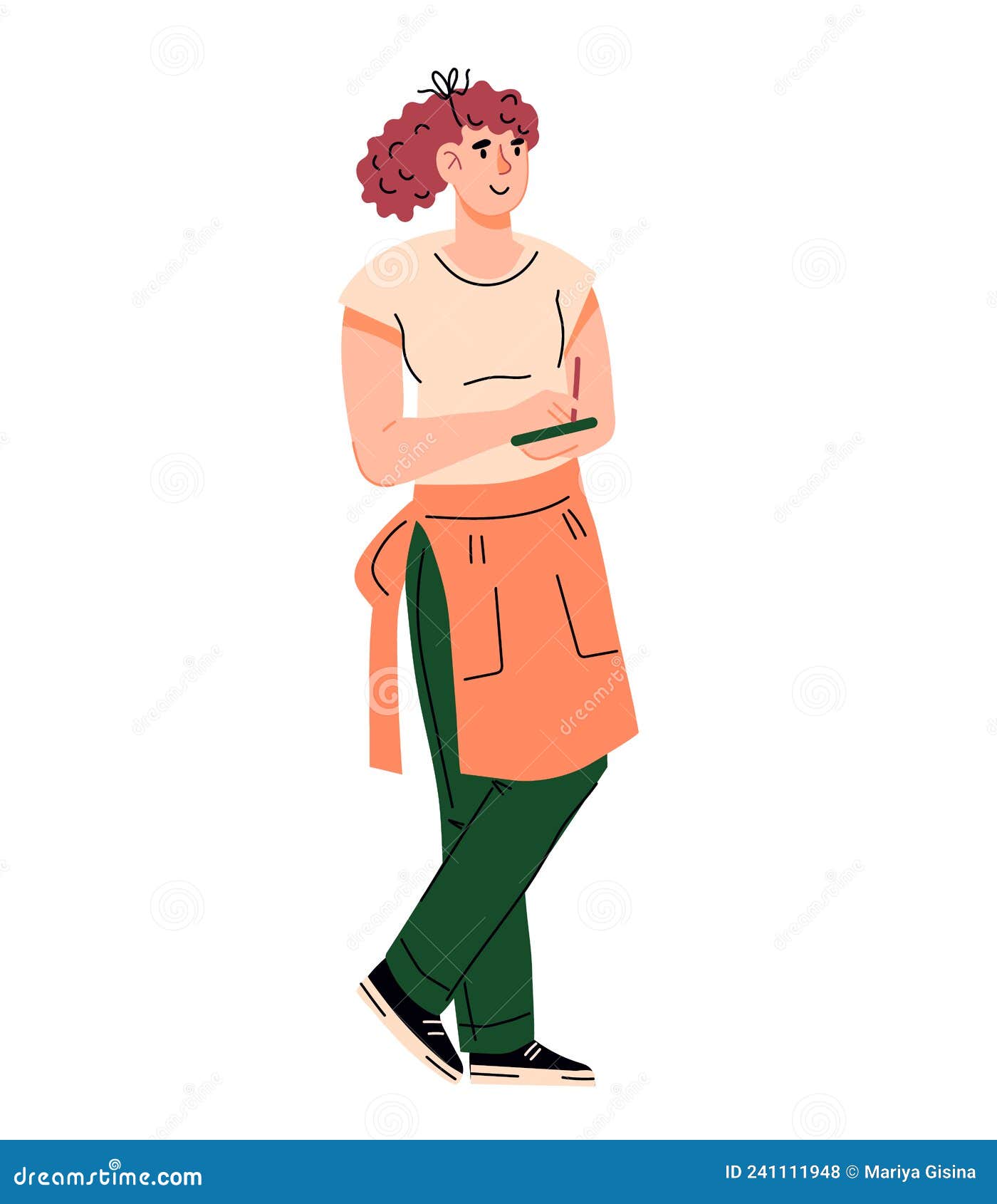 Friendly Waitress Writing Down the Order in Notepad, Flat Vector ...