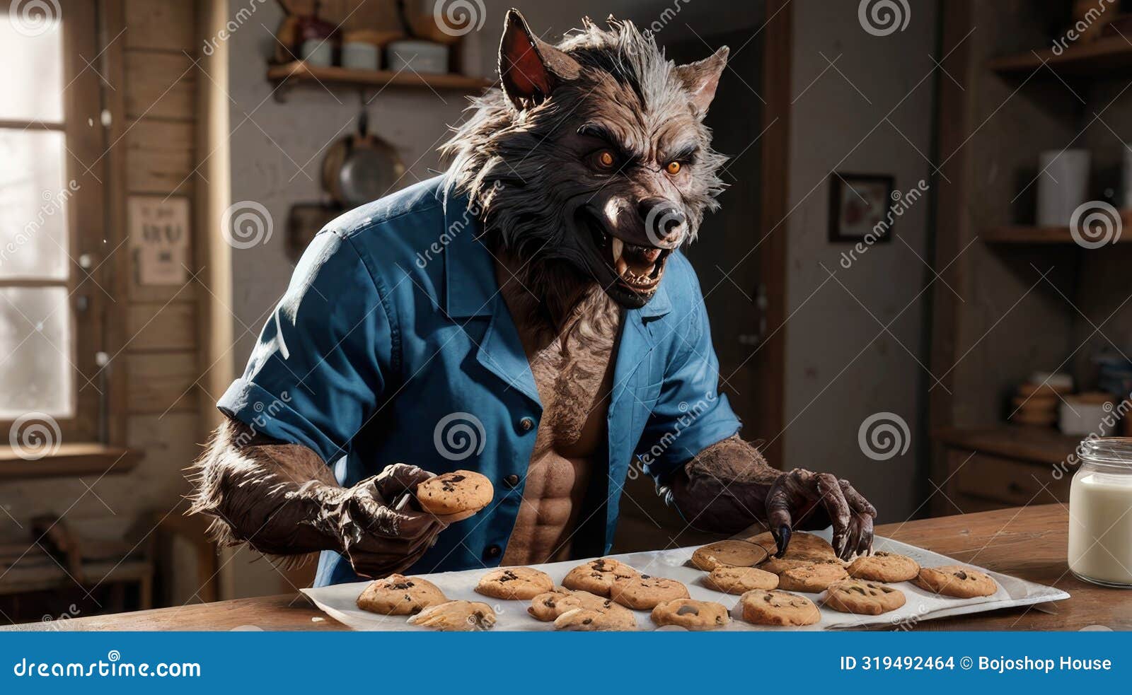 Friendly Werewolf Baking Tempting Cookies Stock Illustration ...