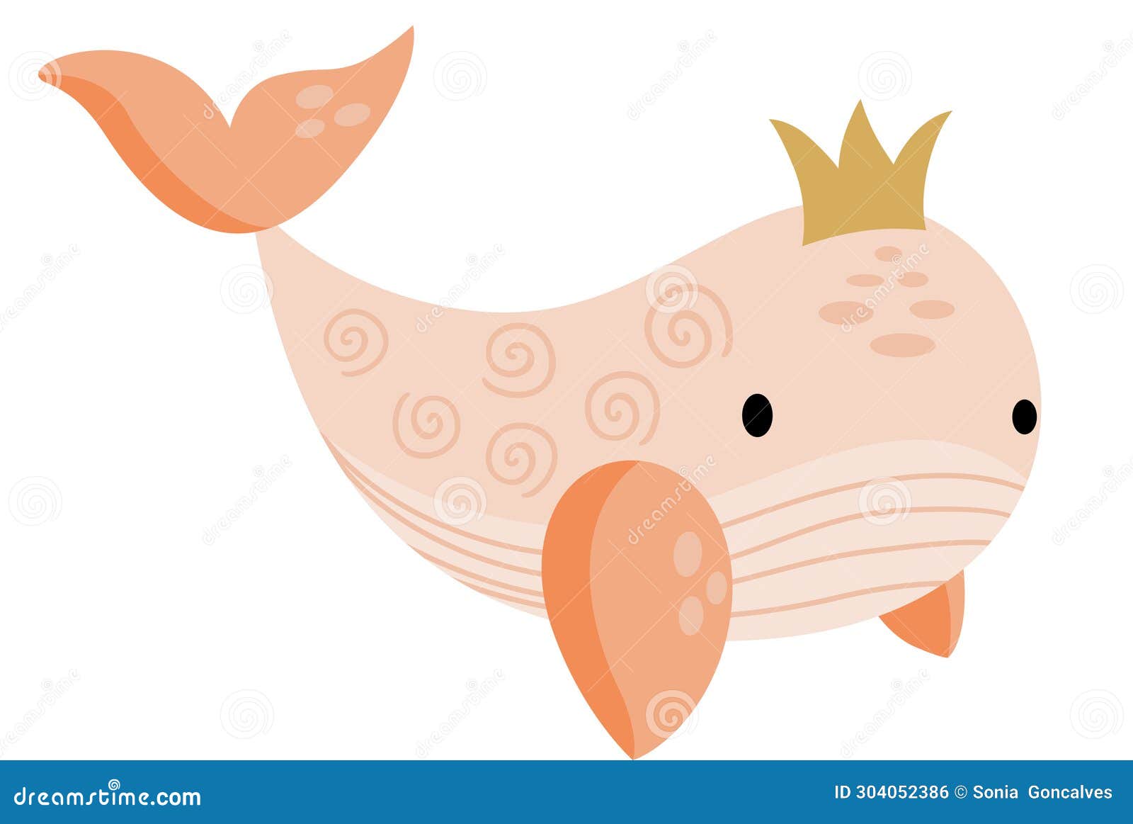 Friendly Whale Princess with Crown Stock Illustration - Illustration of ...
