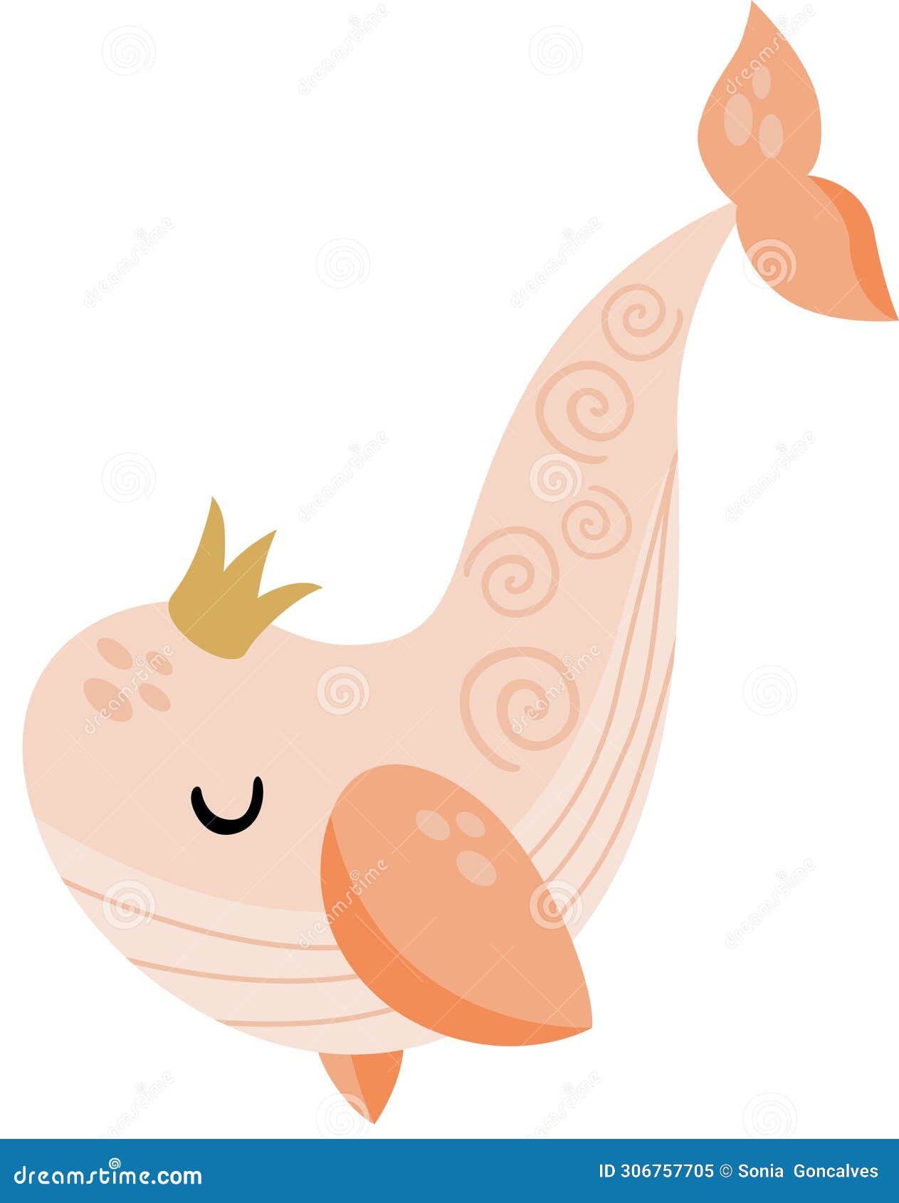 Friendly Whale Princess with Crown Stock Vector - Illustration of water ...