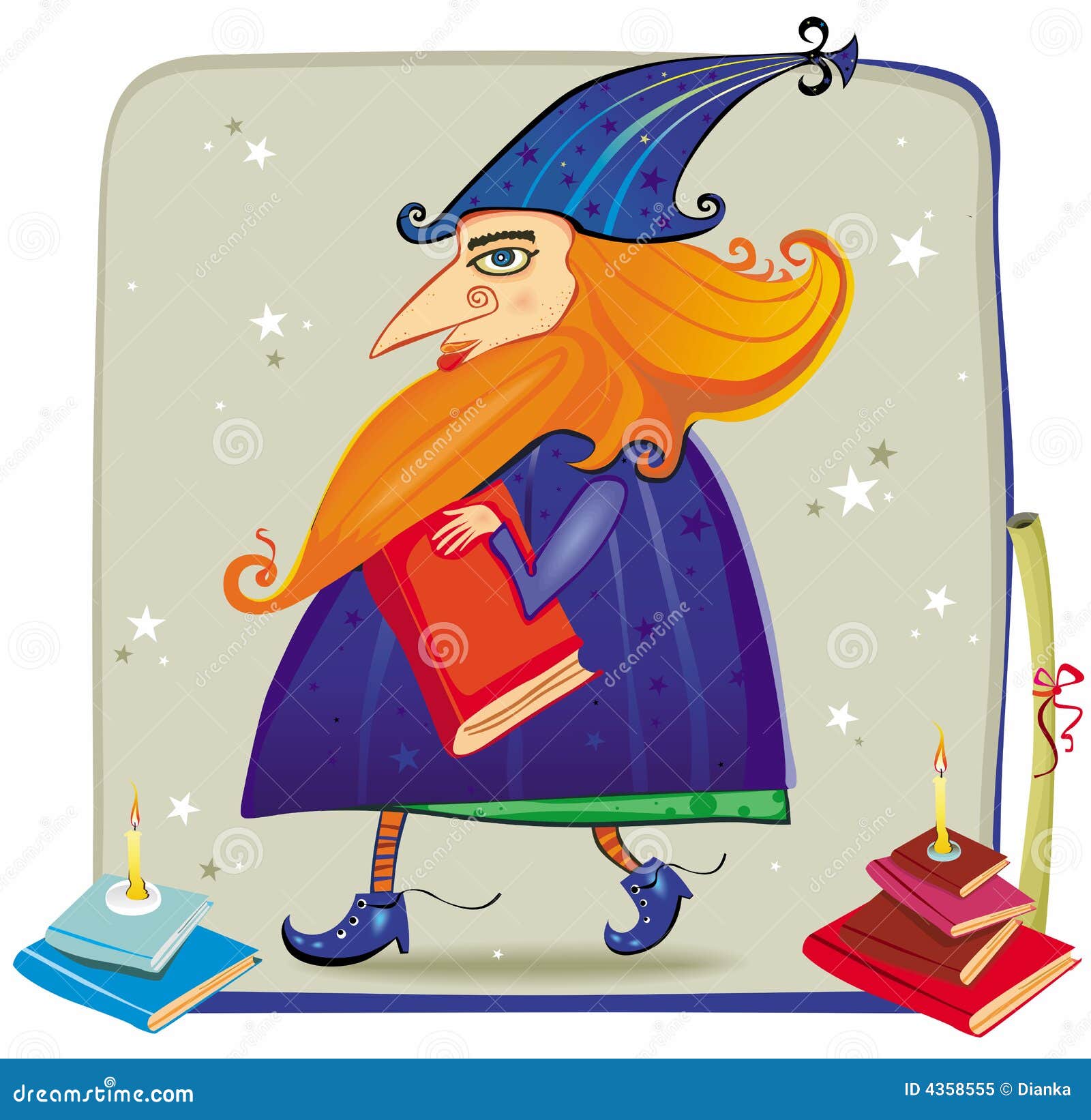A Friendly Wizard, With Books Cartoon Vector | CartoonDealer.com #4358555