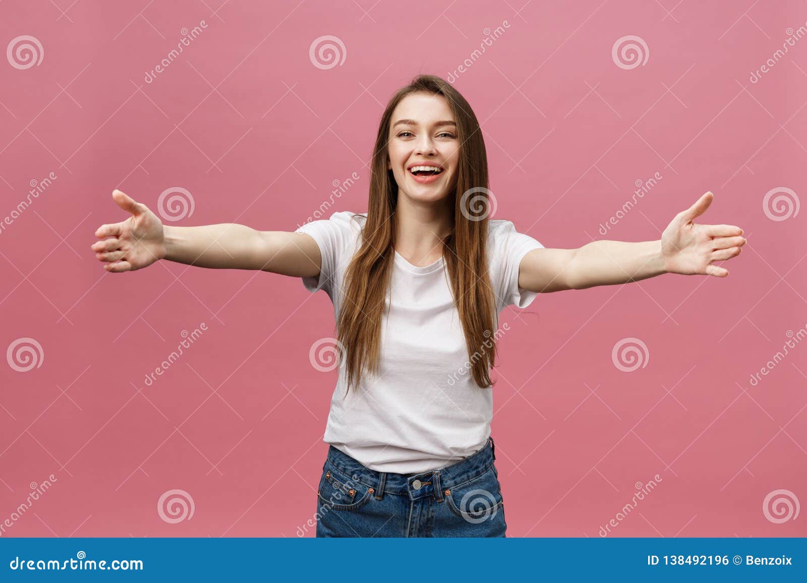 Friendly Woman with an Open Hand Ready for Hugging. Stock Photo - Image ...