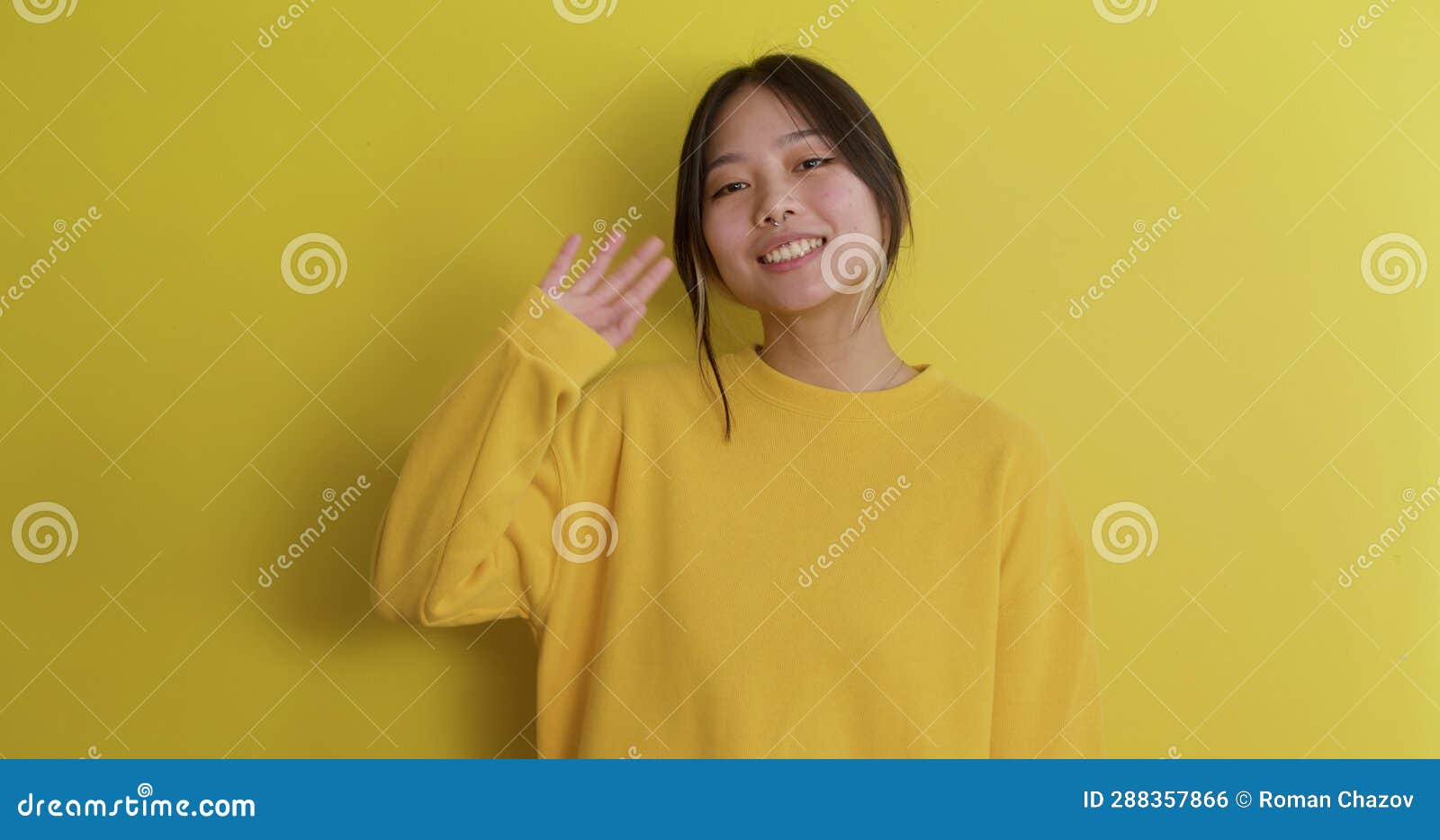 Friendly Woman Waving Hand Showing Handshake Gesture Stock Footage