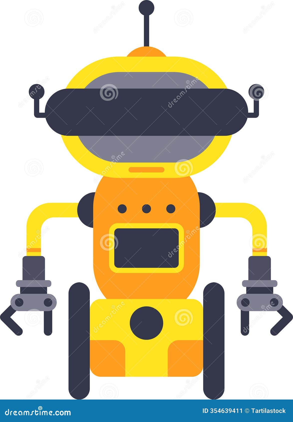 Yellow Robot With Mechanical Head And Square Mouth And Angry Eyes And ...