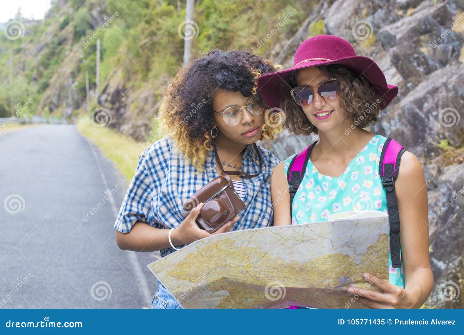 Young girls trip with map stock image. Image of descent - 105771435