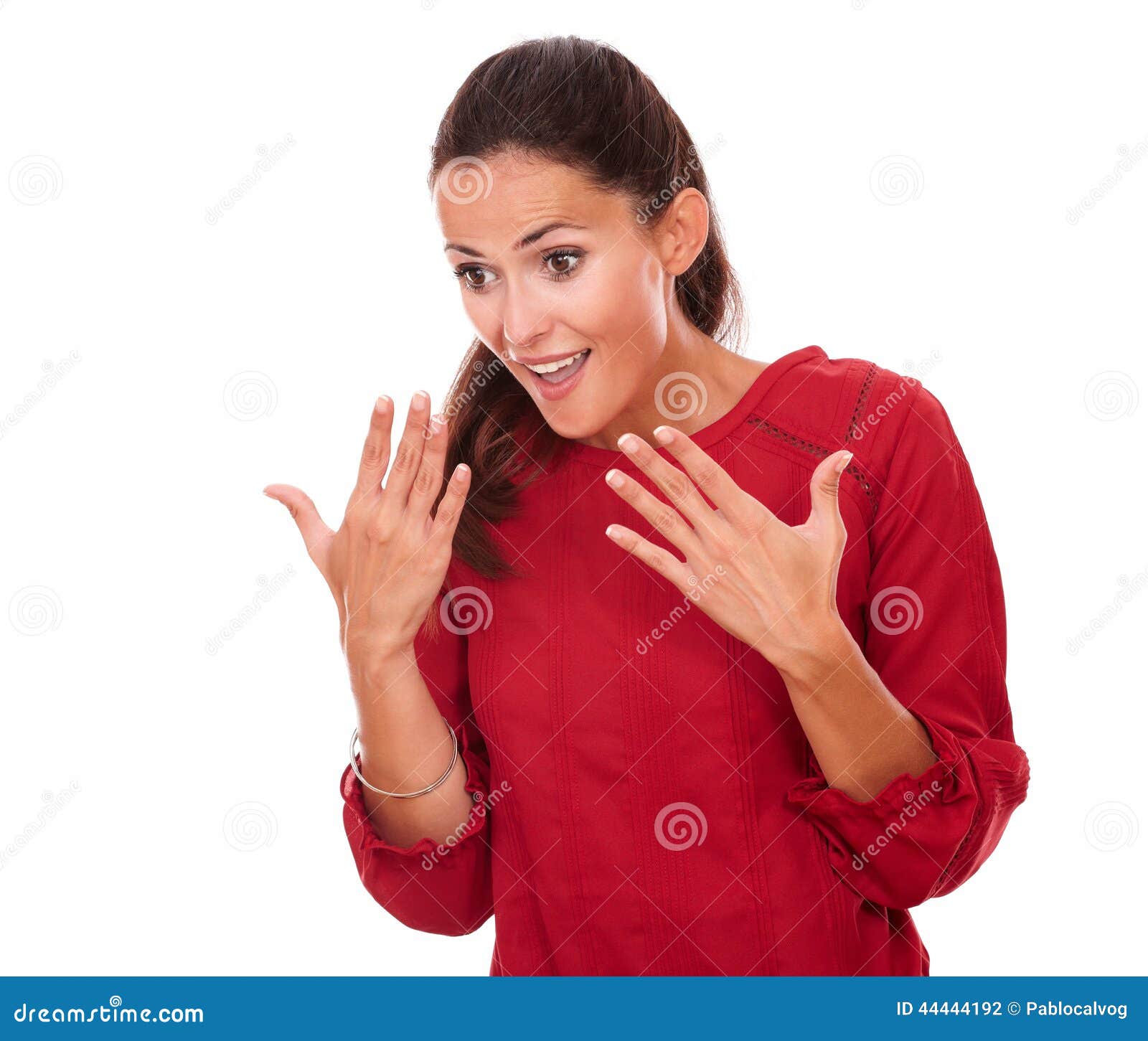 Friendly Young Lady with Surprised Gesture Stock Photo - Image of ...
