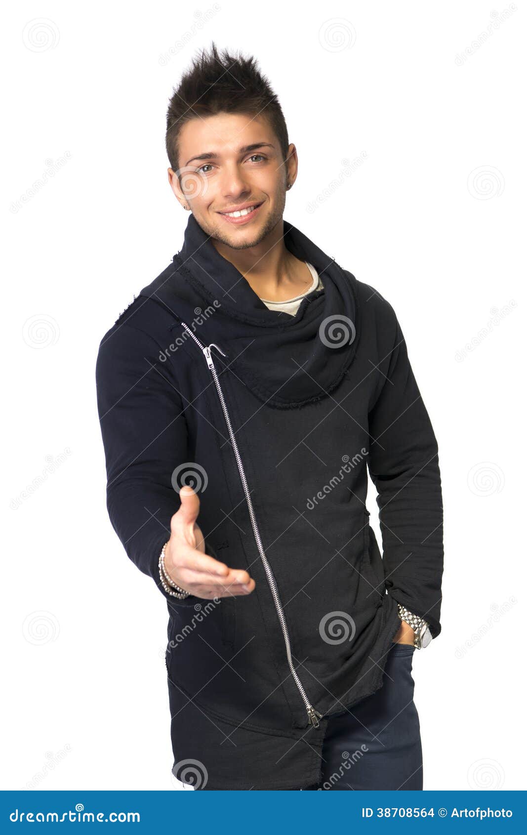 Friendly Young Man Reaching Hand Out for Handshake Stock Photo - Image ...