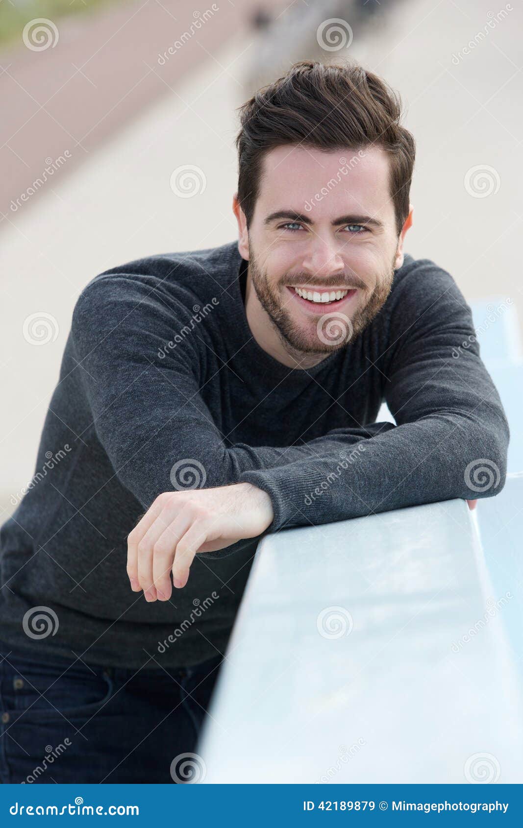 Friendly Young Man Smiling Outdoors Stock Image - Image of people ...