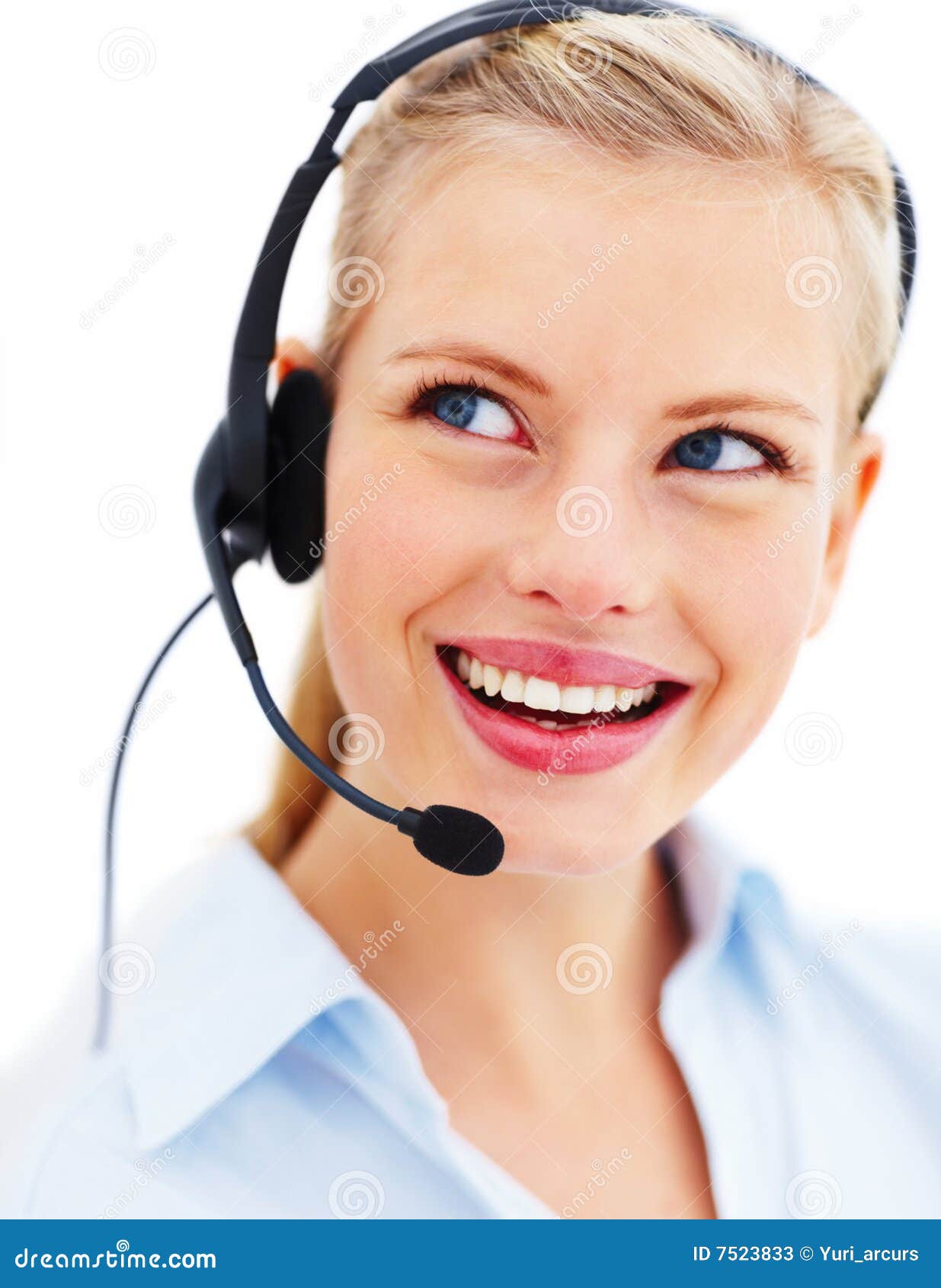 Friendly Young Woman Talking on Headset Stock Image - Image of female ...