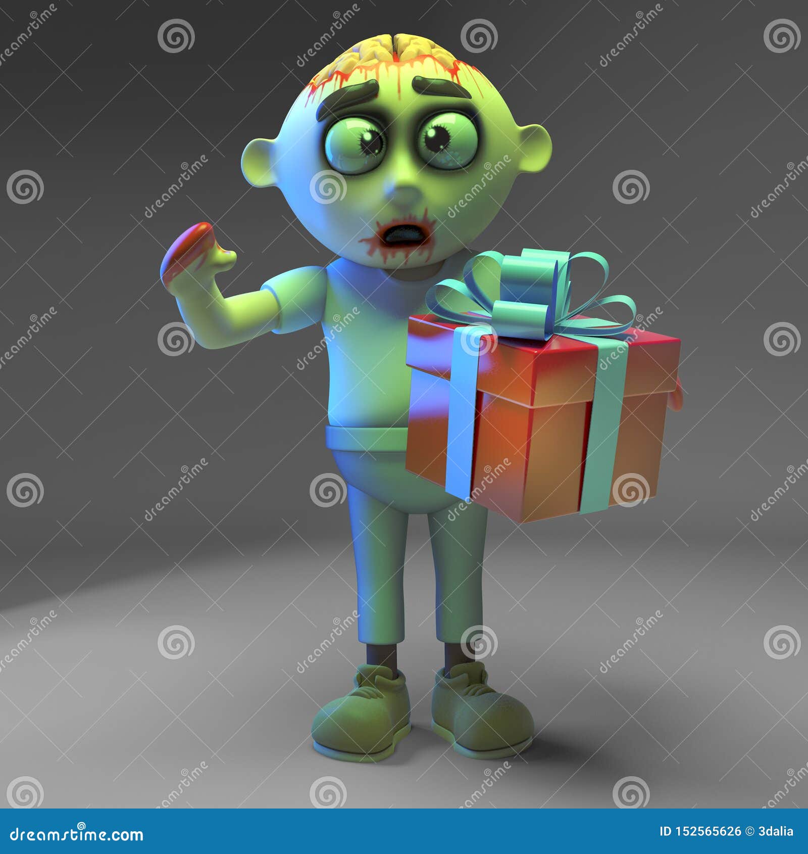 Friendly Zombie Monster Has Brought You a Present, 3d Illustration ...