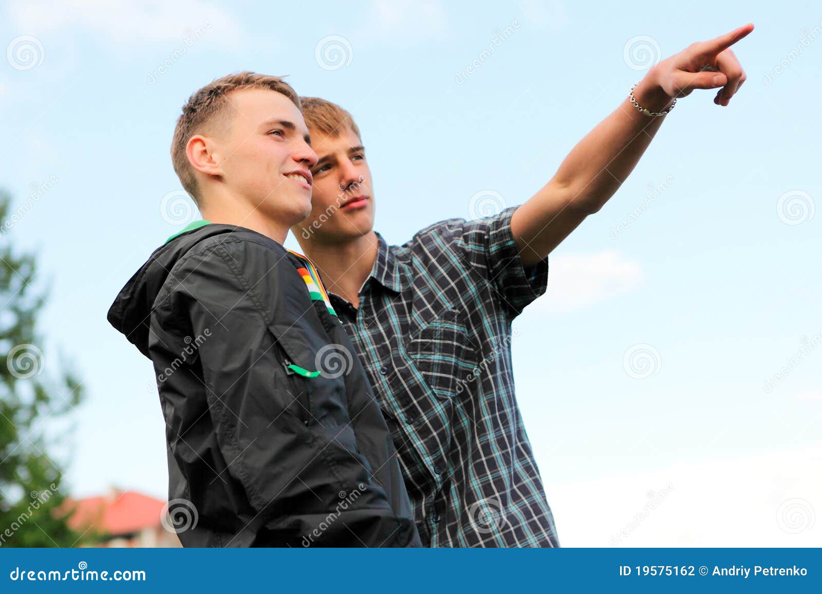 Friends against the sky stock photo. Image of laugh, close - 19575162