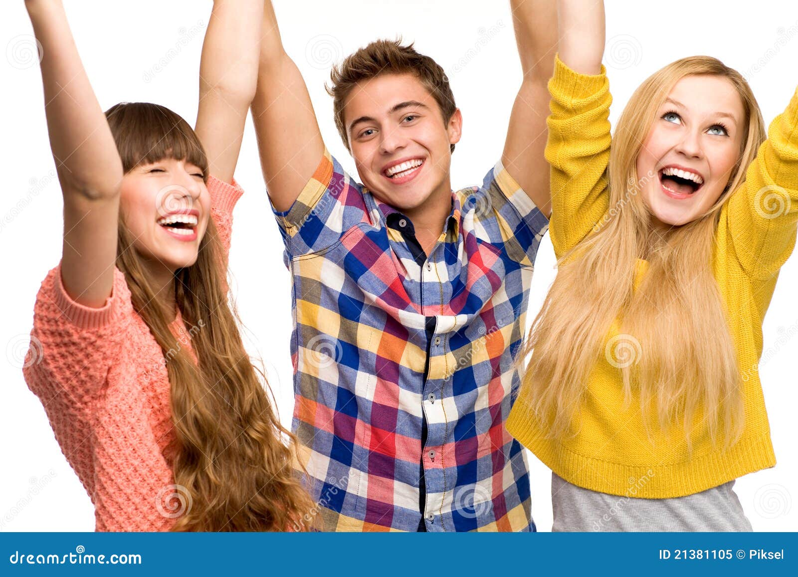 Friends with arms raised stock image. Image of gesturing - 21381105