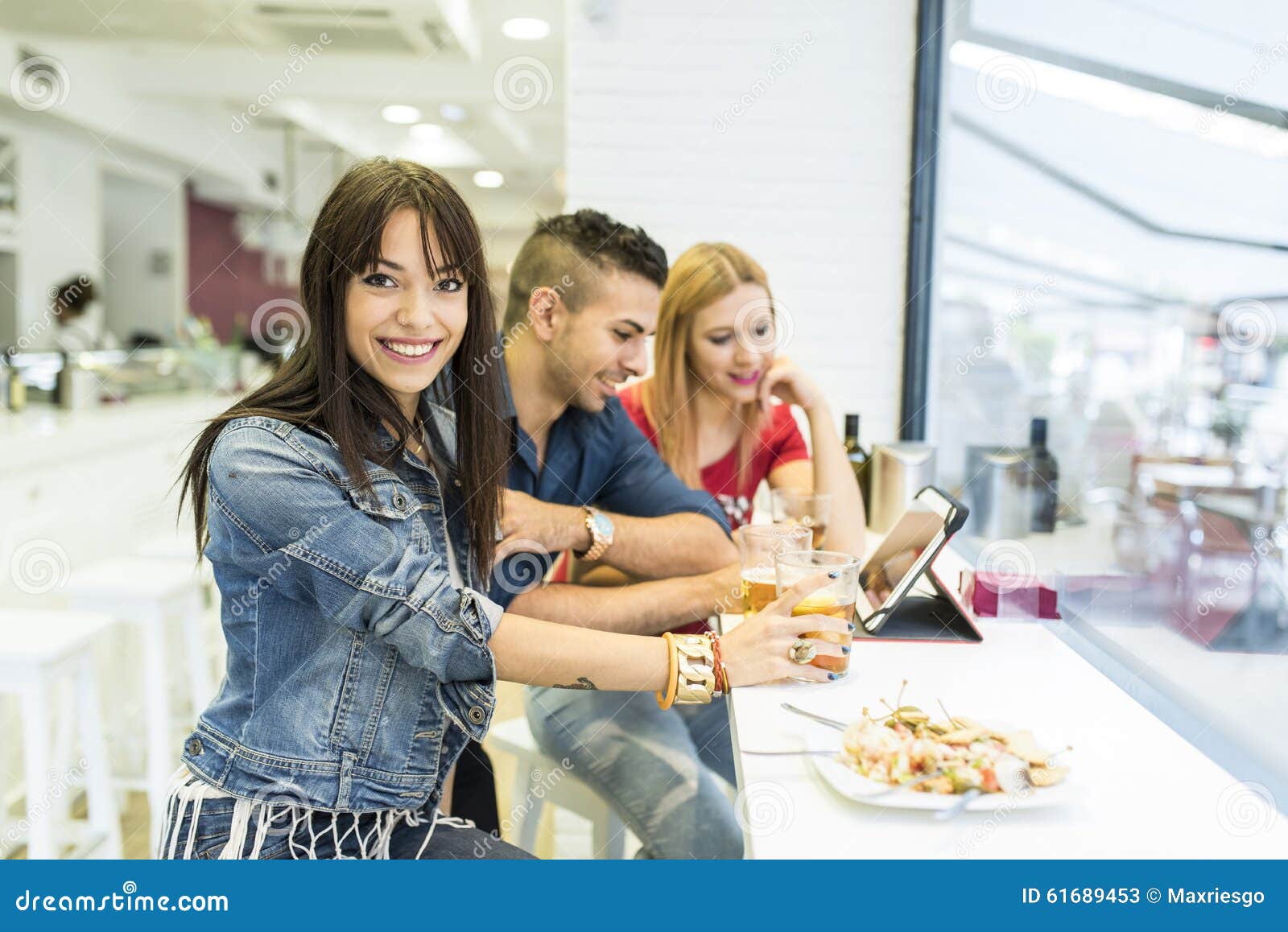 Friends in Bar, Three Young People Drinking in Restaurant Stock Image ...