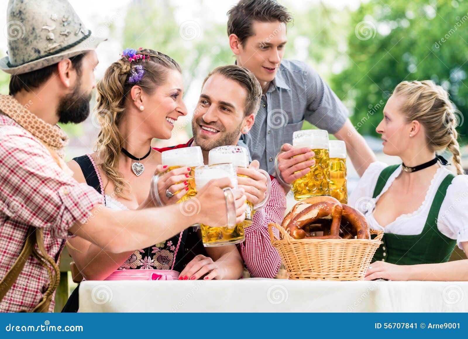 Friends in Bavarian Beer Garden Drinking Stock Image - Image of beer ...