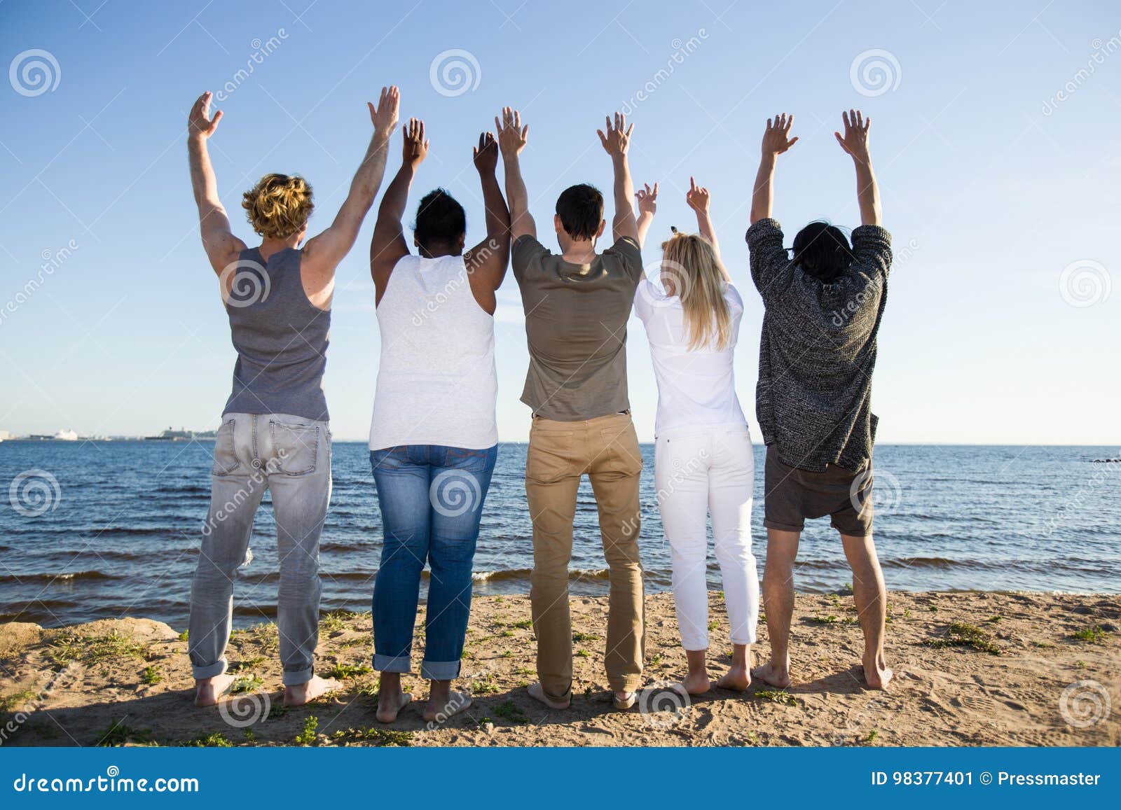 Friends on the beach stock image. Image of beach, seashore - 98377401