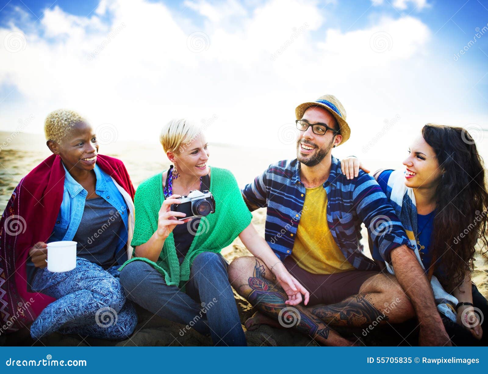 Friends Beach Vacation Relaxing Chilling Concept Stock Image - Image of ...