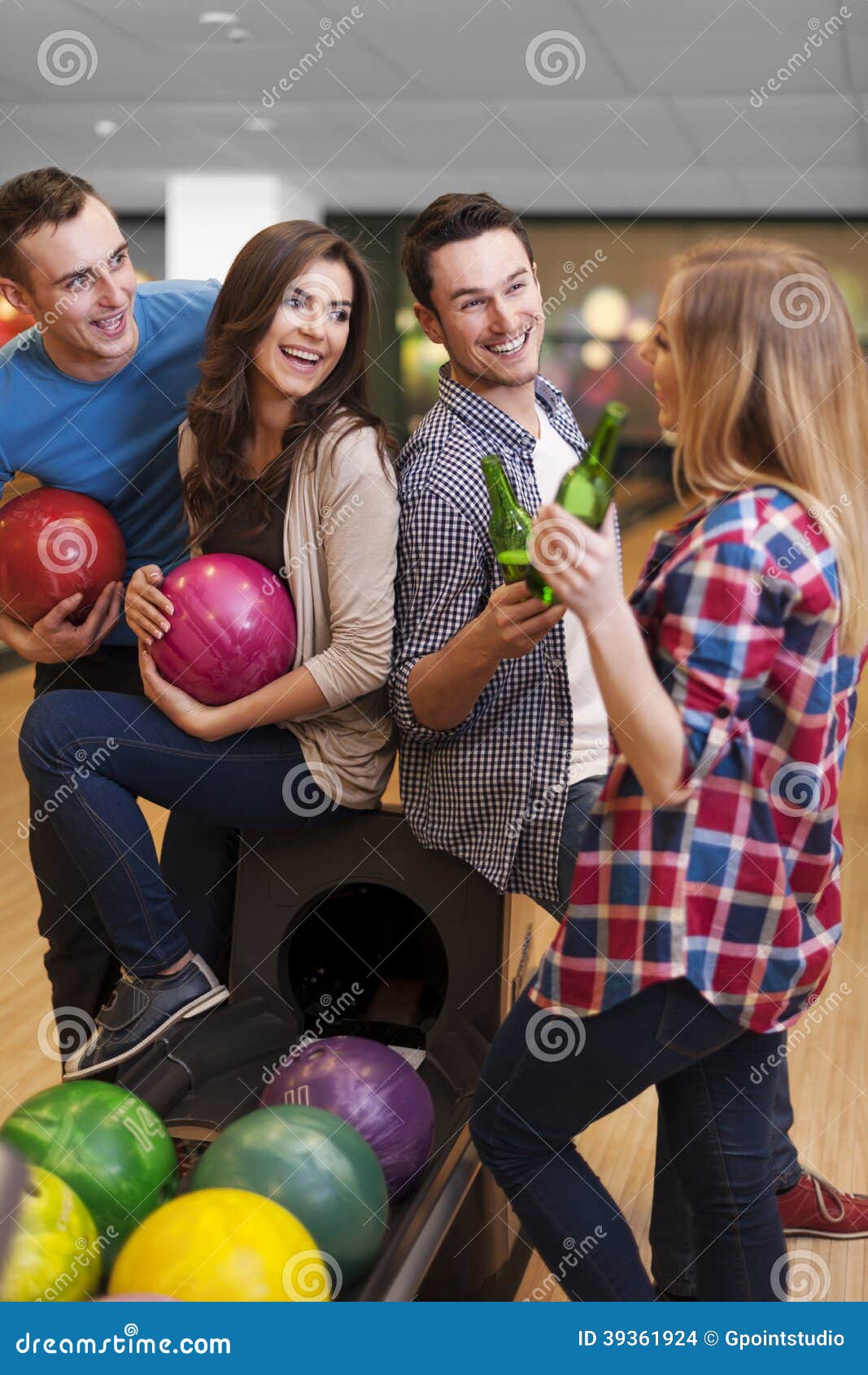 Friends at bowling alley stock photo. Image of group - 39361924