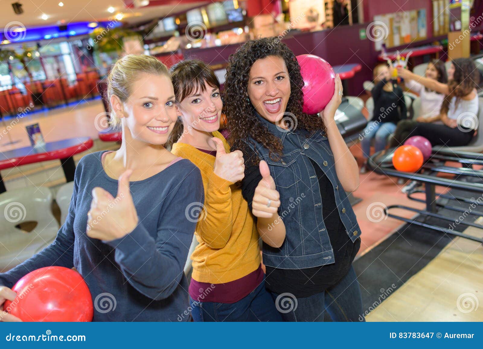 Friends in bowling center stock image. Image of gutter - 83783647
