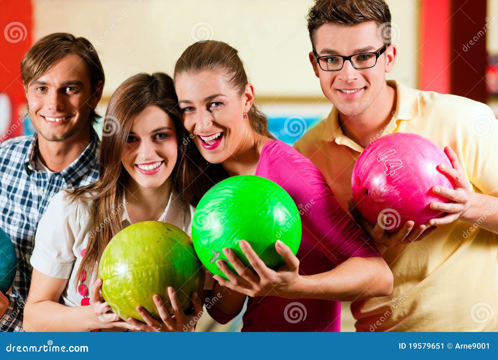 Friends bowling having fun stock image. Image of holding - 19579651