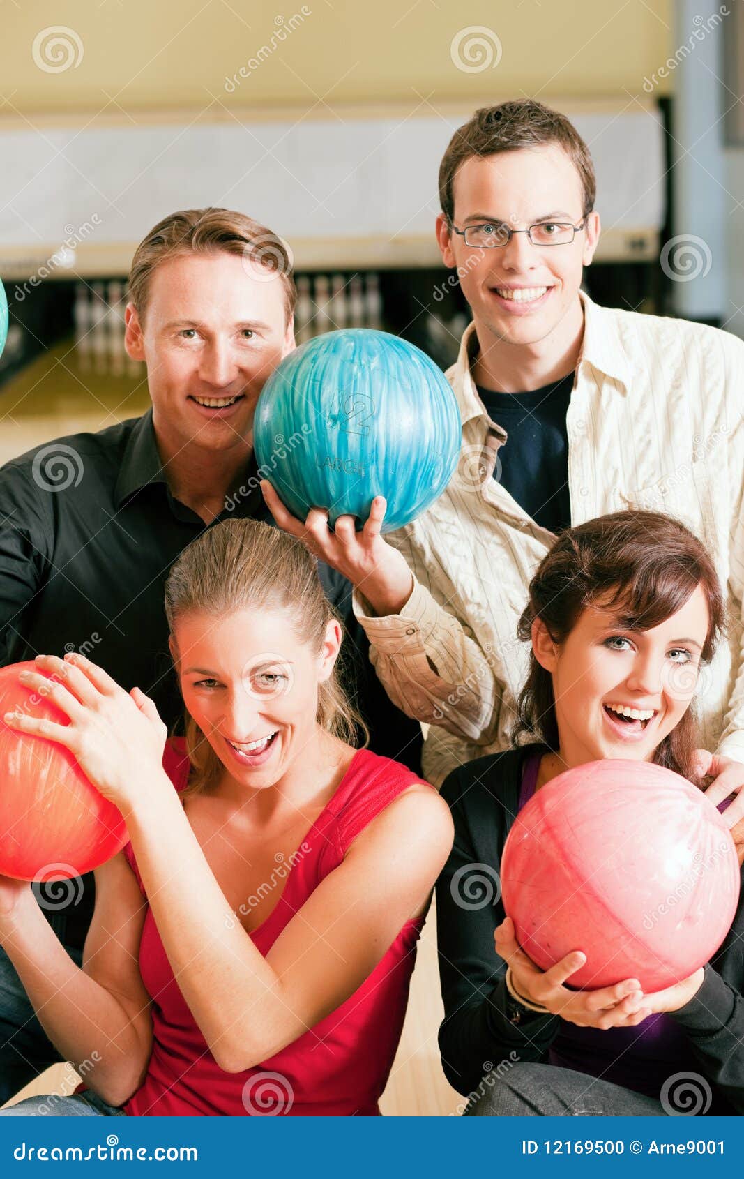 Friends bowling together stock photo. Image of alley - 12169500