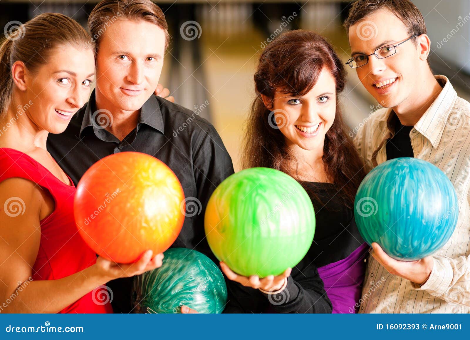 Friends bowling together stock image. Image of adult - 16092393